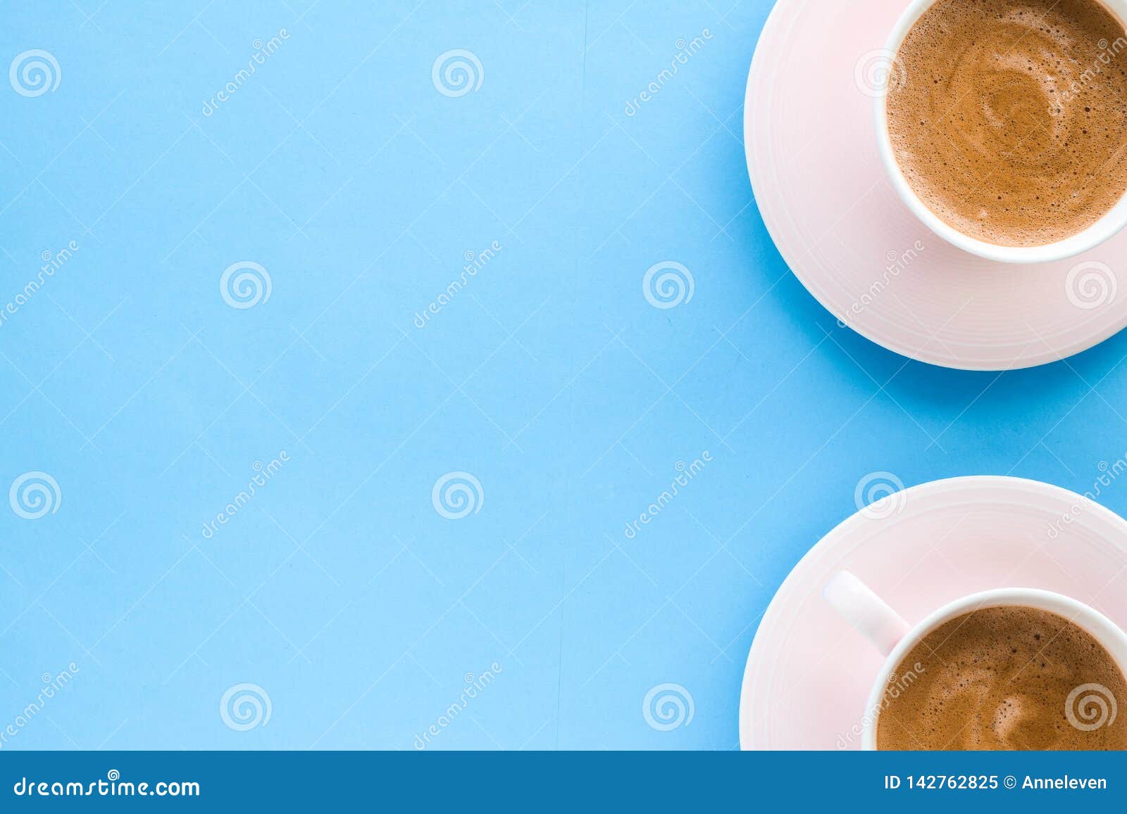 Hot Aromatic Coffee on Blue Background, Flatlay Stock Image - Image of ...