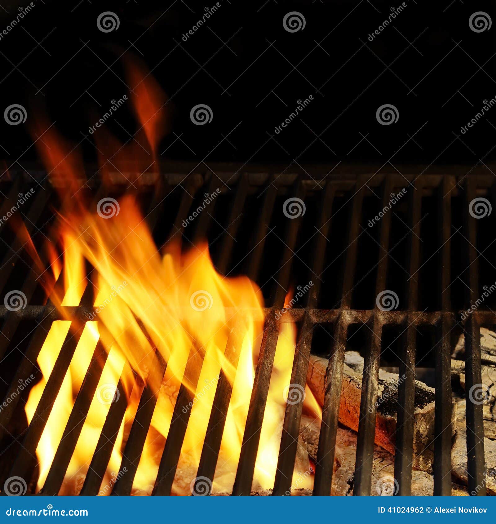 Hot BBQ Grill, Bright Flames and Burning Coals. Stock Photo - Image of ...