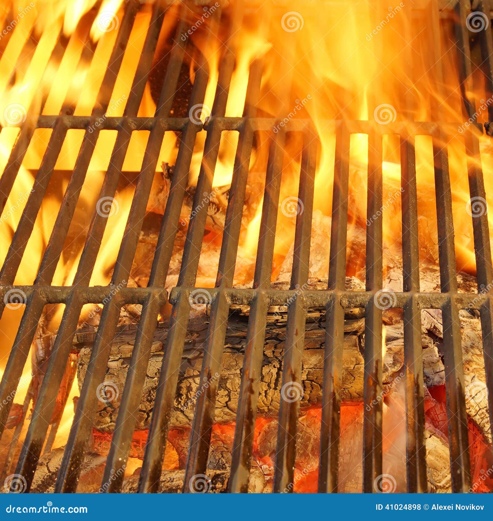 Hot BBQ Grill, Bright Flames and Burning Coals. Stock Photo - Image of ...
