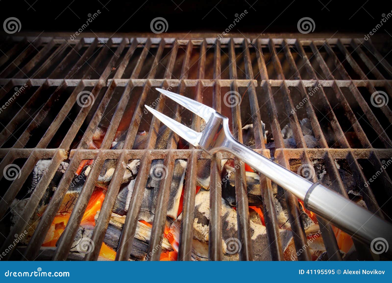 Hot BBQ Grill, Fork and Glowing Coals Stock Image - Image of kebab ...