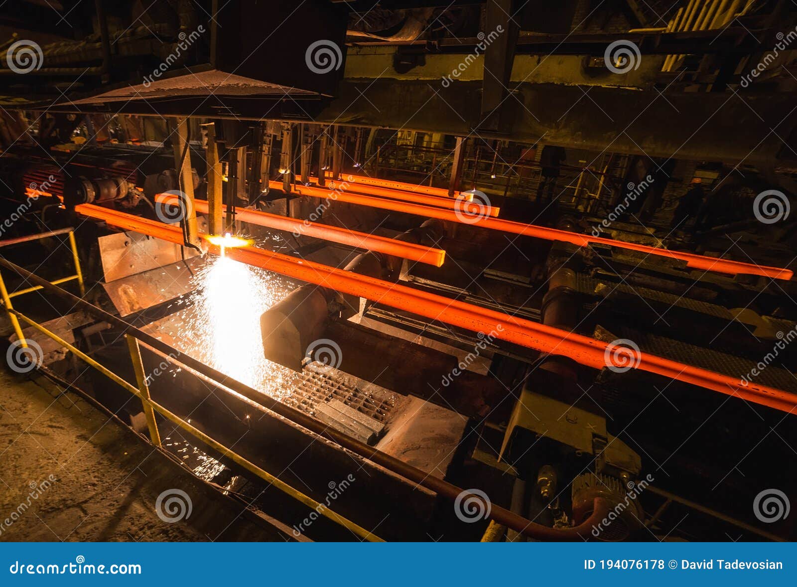 Hot Billet Bloom Continuous Casting, Also Called Strand Casting. Stock ...