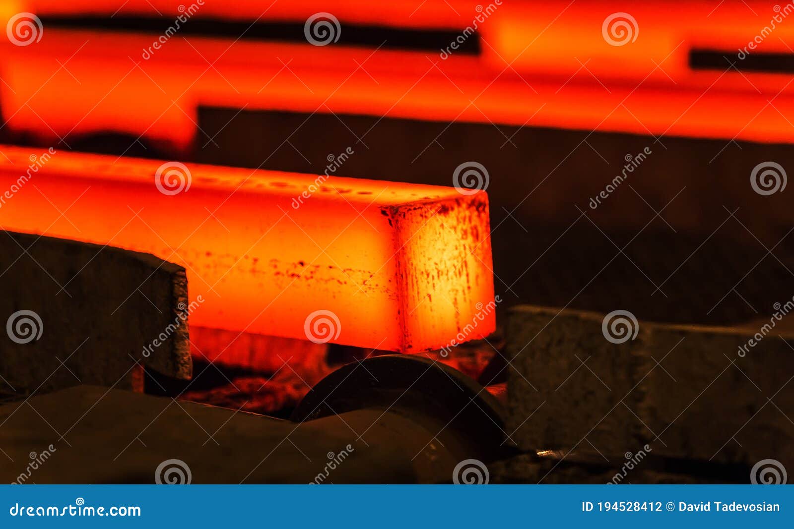 Hot Billet Bloom Continuous Casting, Also Called Strand Casting. Stock ...