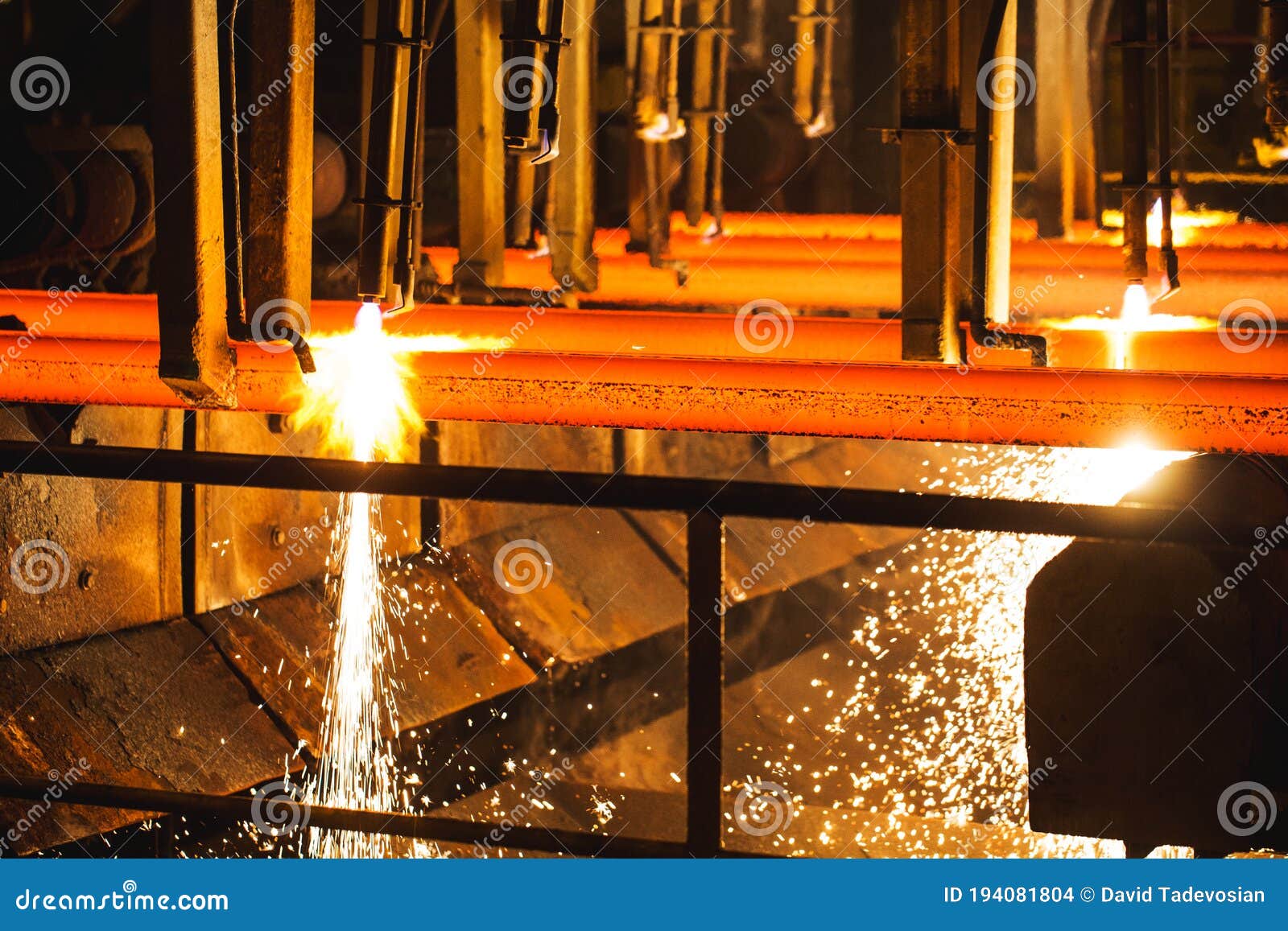 Hot Billet Bloom Continuous Casting, Also Called Strand Casting. Stock ...