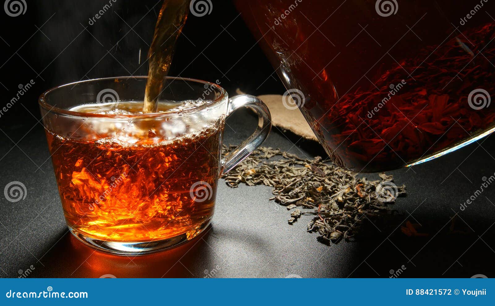 Hot Black Tea Pouring To a Cup from a Teapot Stock Photo - Image of ...