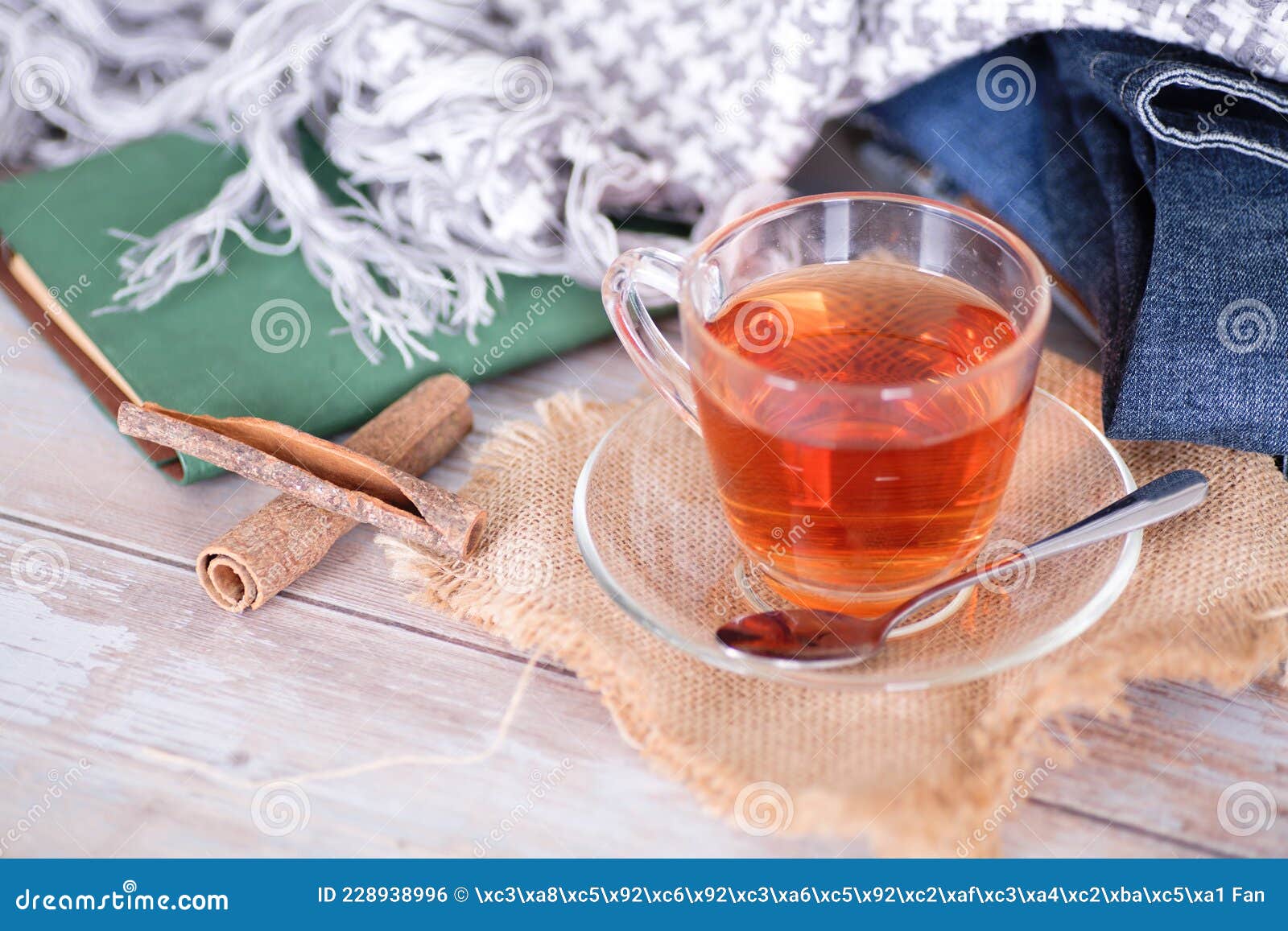 Hot black tea in winter stock photo. Image of items - 228938996