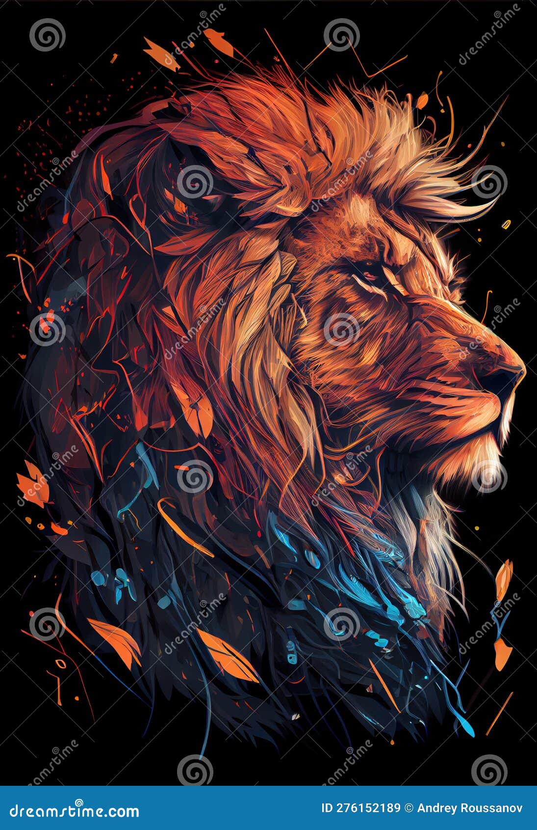 Hot Burning Lion Head Poster. AI Render. Stock Illustration ...