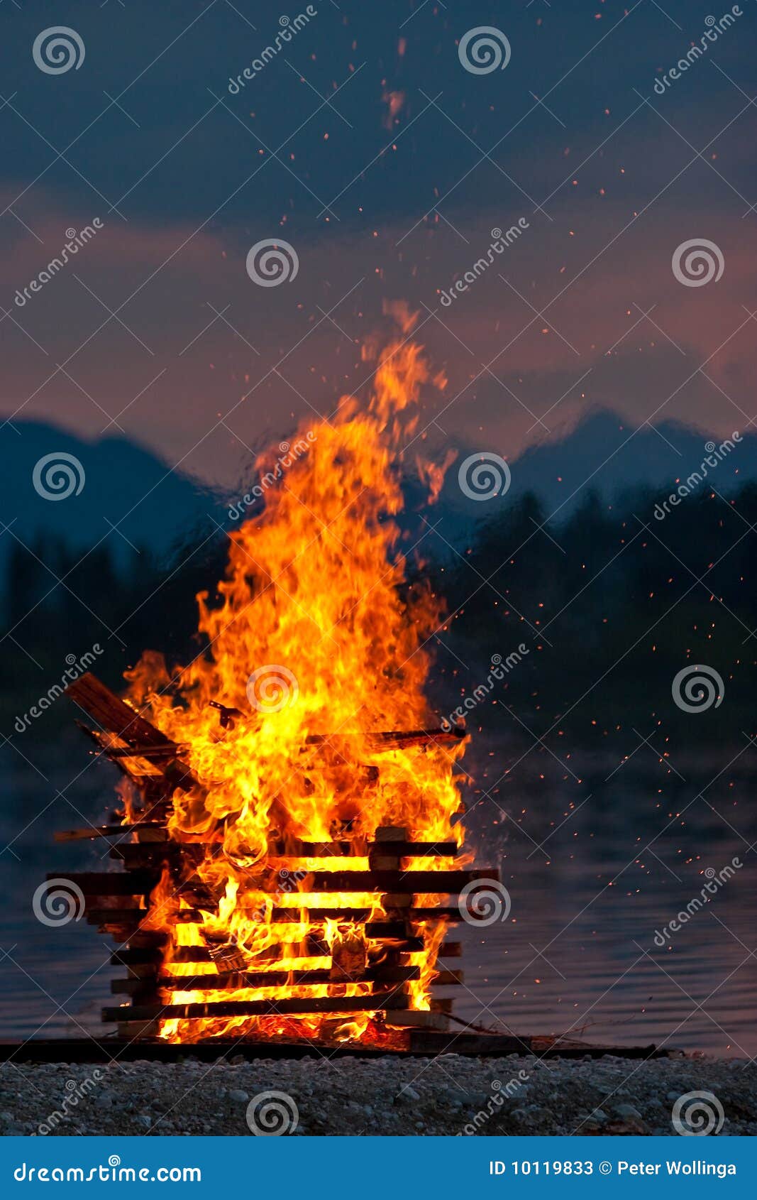 Hot Camp Fire of Wood Burning Near Water Stock Image - Image of water ...
