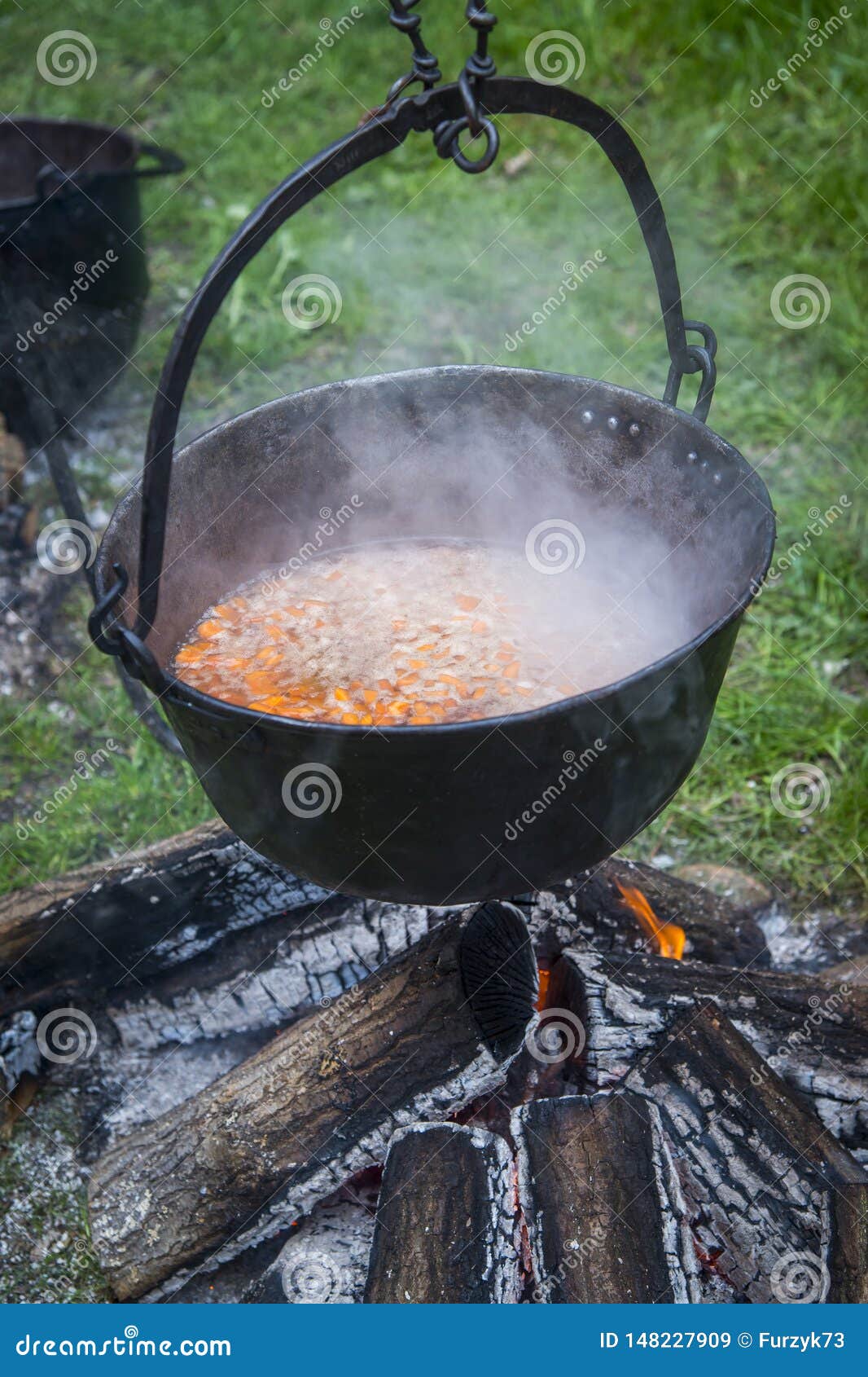 Hot cauldron over the fire stock image. Image of wood - 148227909
