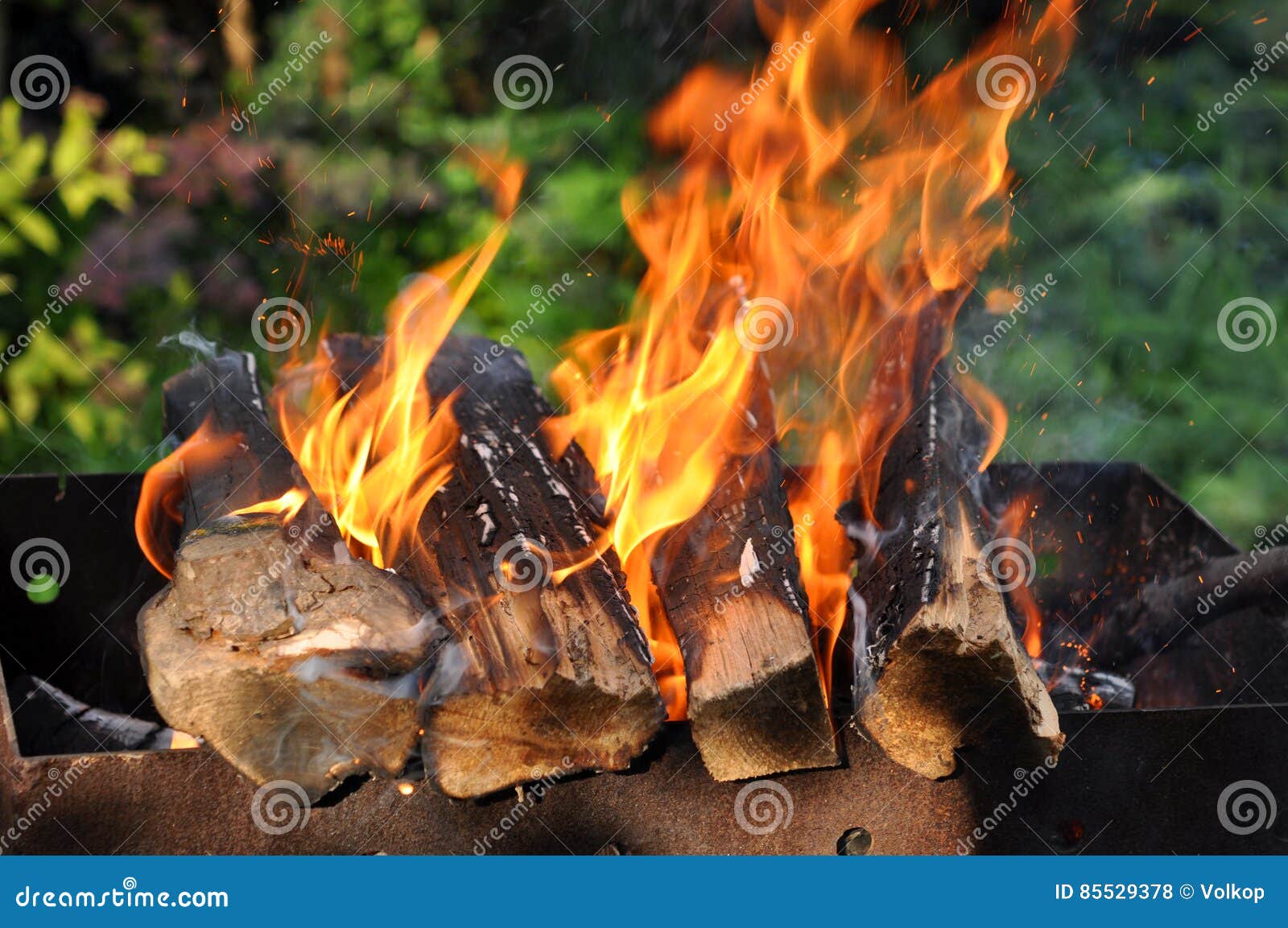 Hot Charcoal Barbecue Grill with Bright Flame on the Nature Stock Photo ...