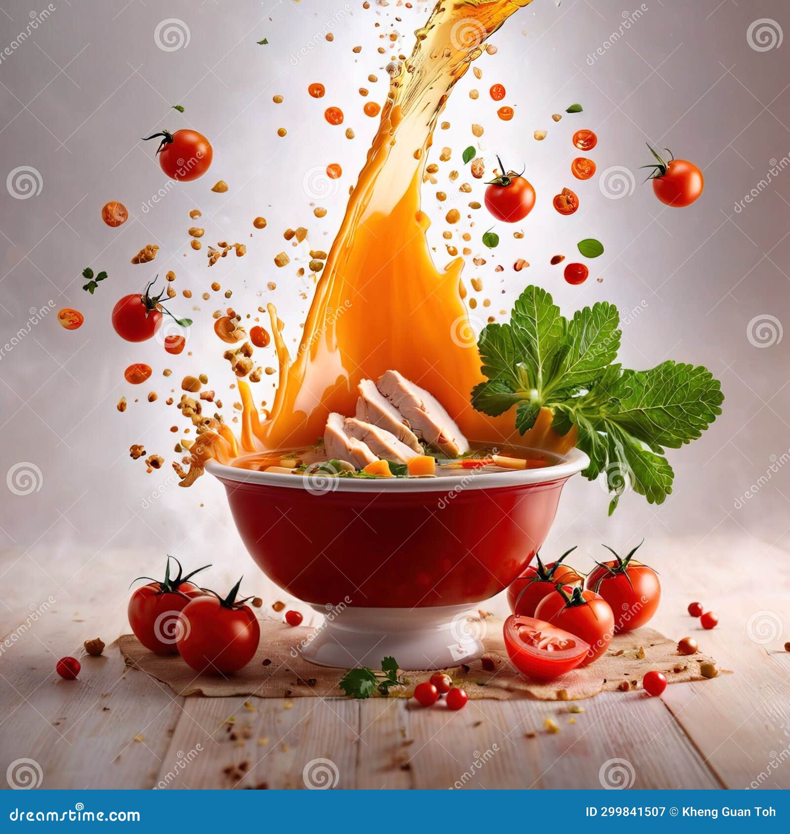 Hot Chicken and Vegetable Soup with Dynamic Splash Effect Stock ...