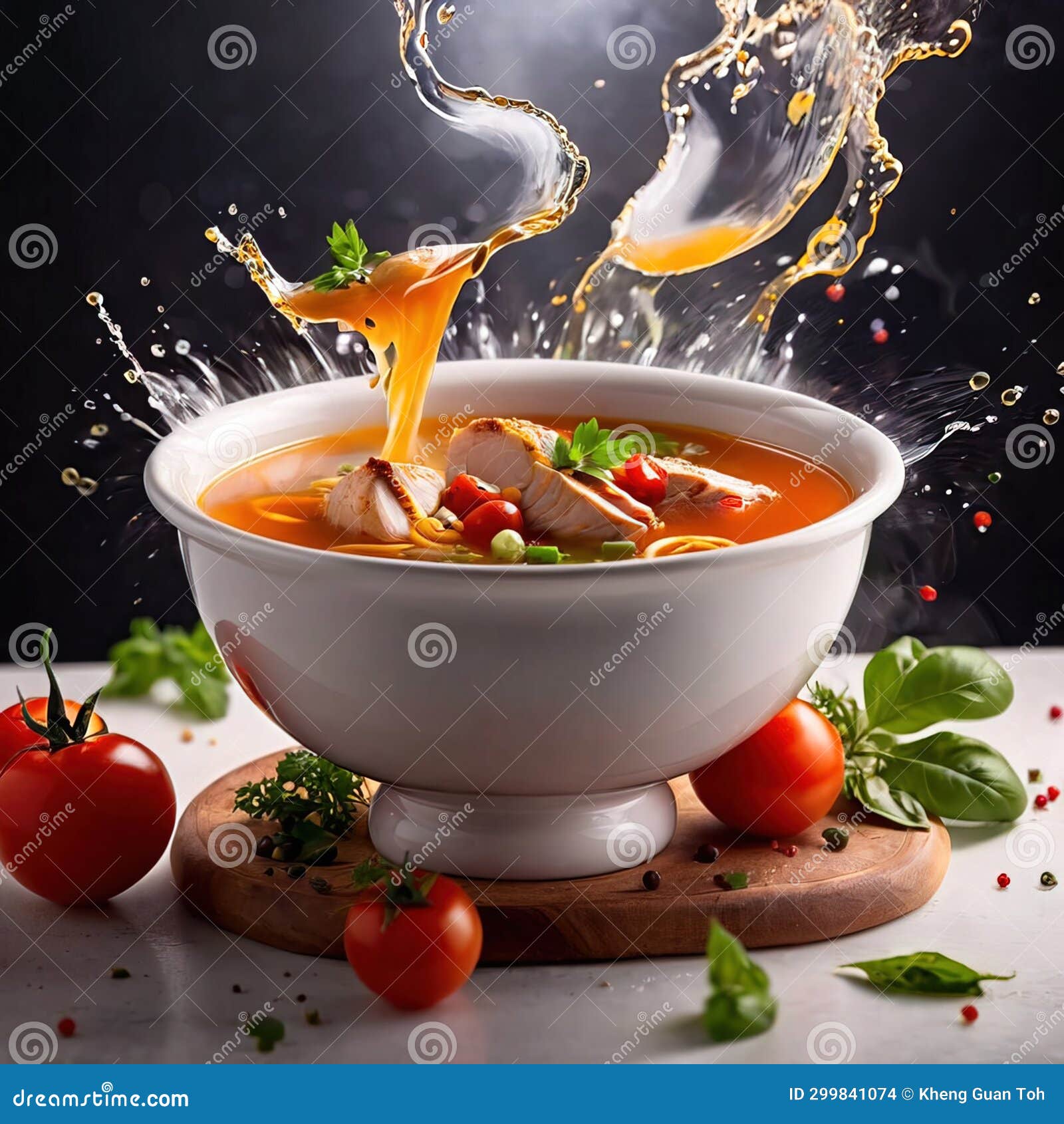 Hot Chicken and Vegetable Soup with Dynamic Splash Effect Stock ...