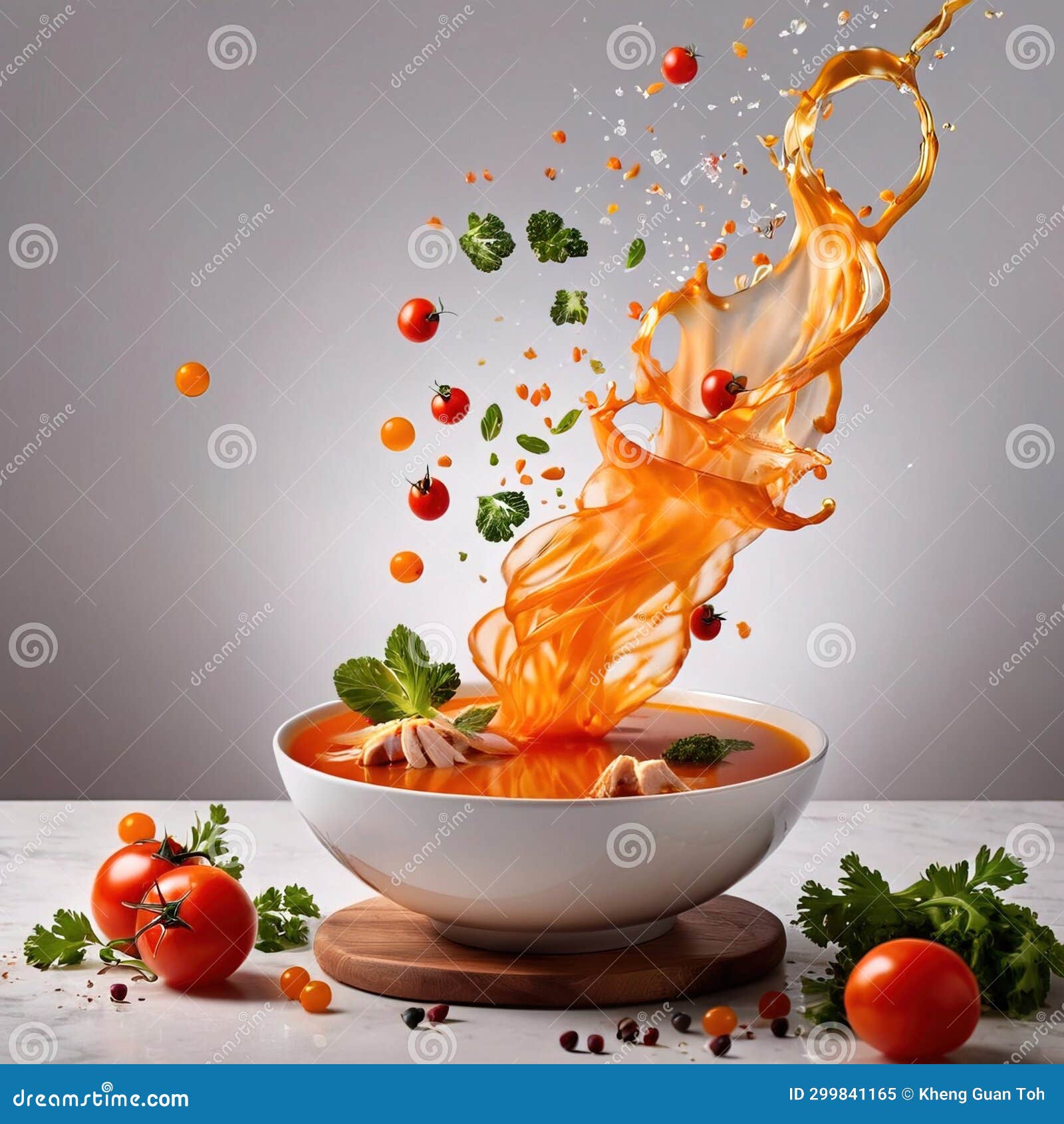 Hot Chicken and Vegetable Soup with Dynamic Splash Effect Stock ...