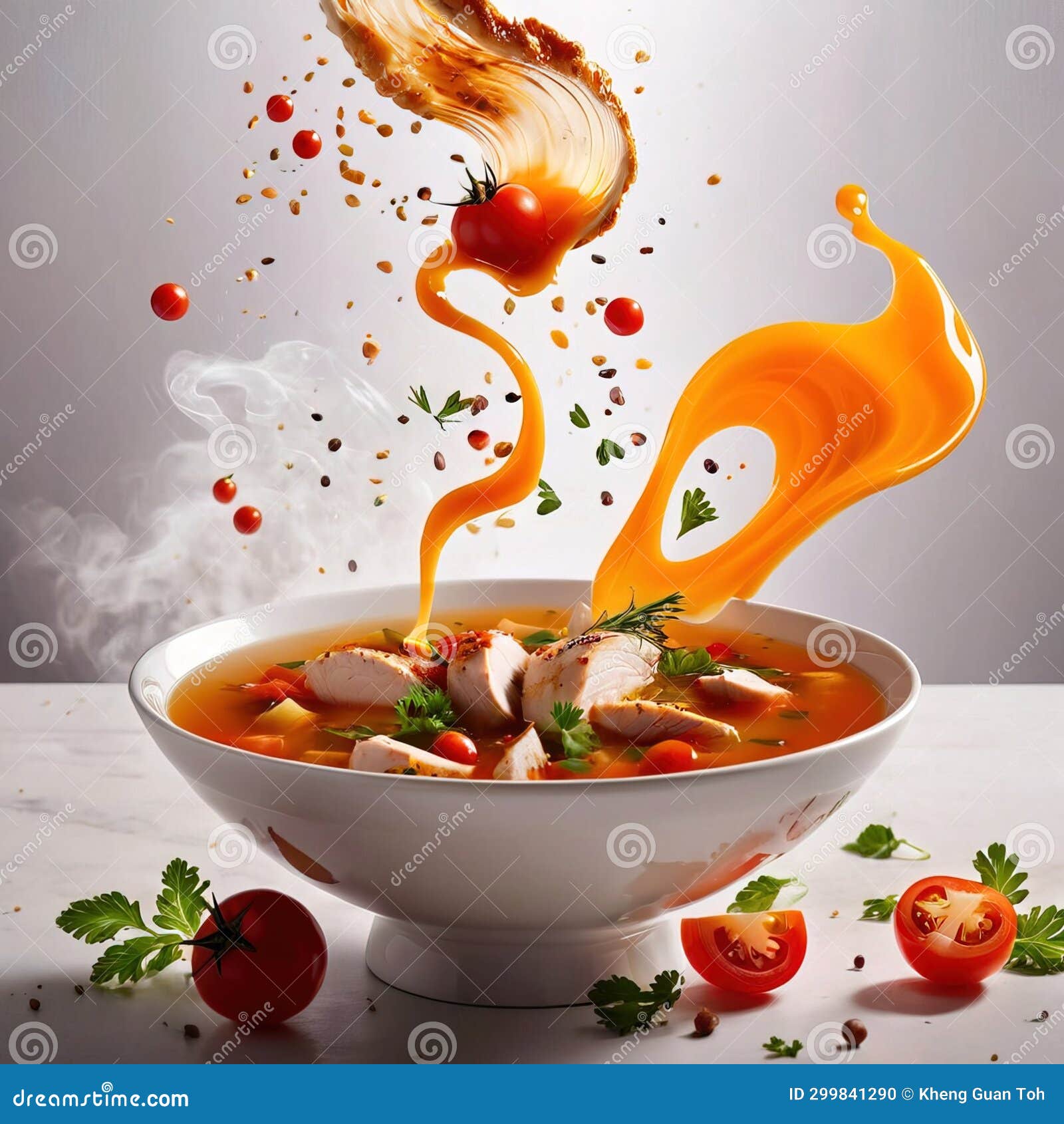 Hot Chicken and Vegetable Soup with Dynamic Splash Effect Stock ...
