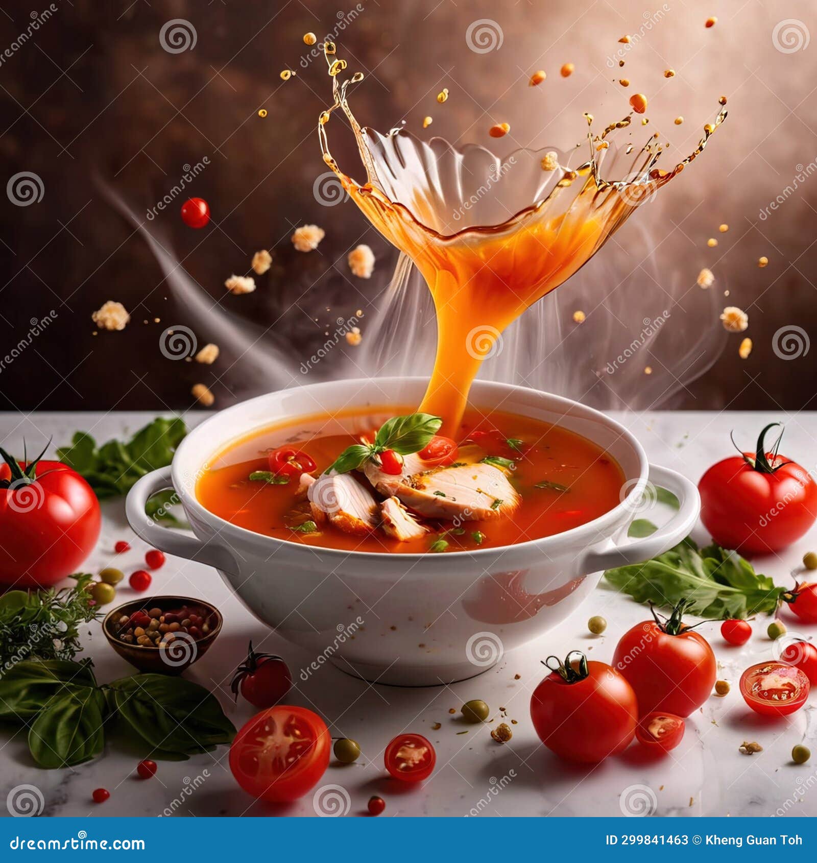 Hot Chicken and Vegetable Soup with Dynamic Splash Effect Stock ...