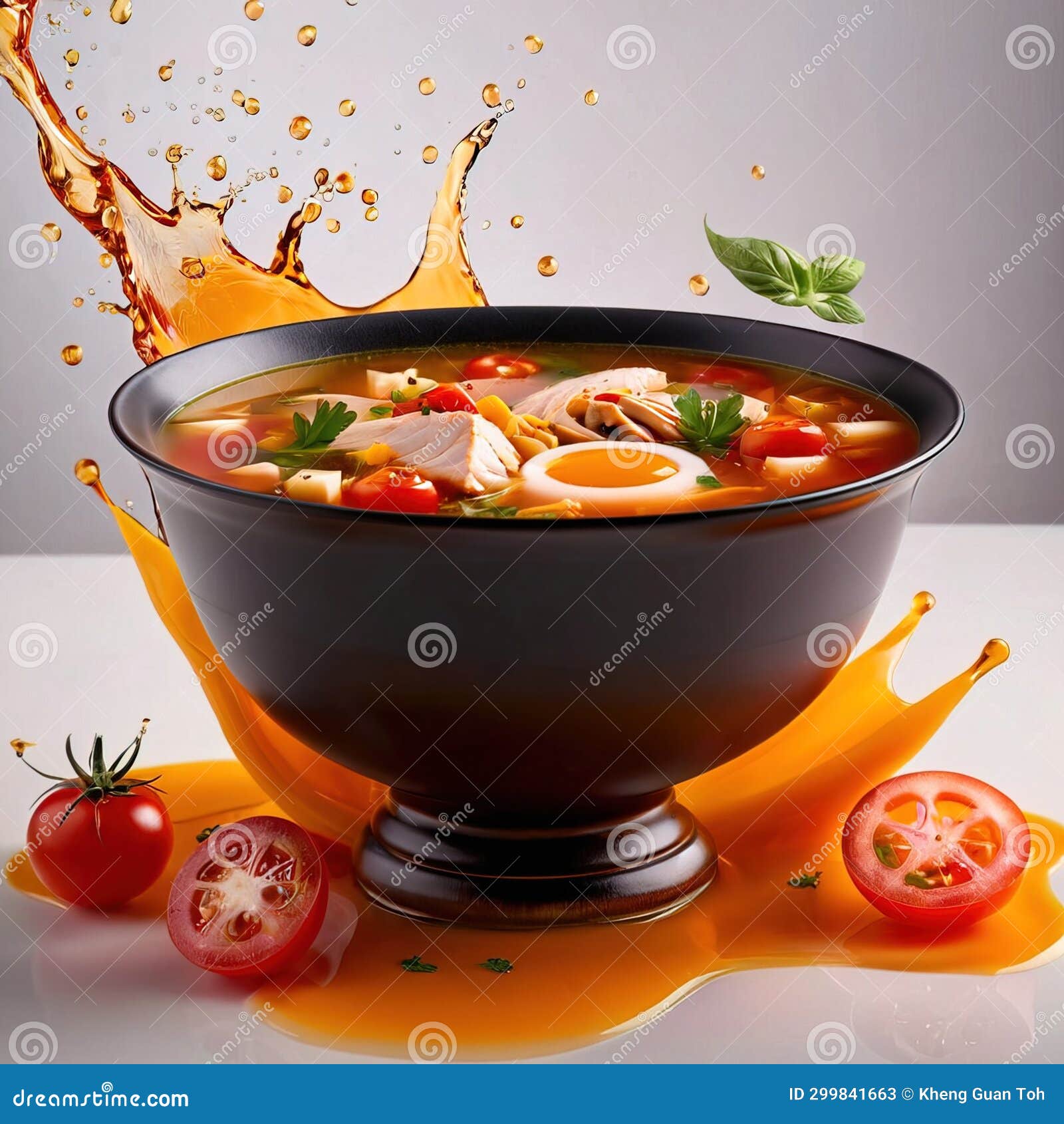 Hot Chicken and Vegetable Soup with Dynamic Splash Effect Stock ...