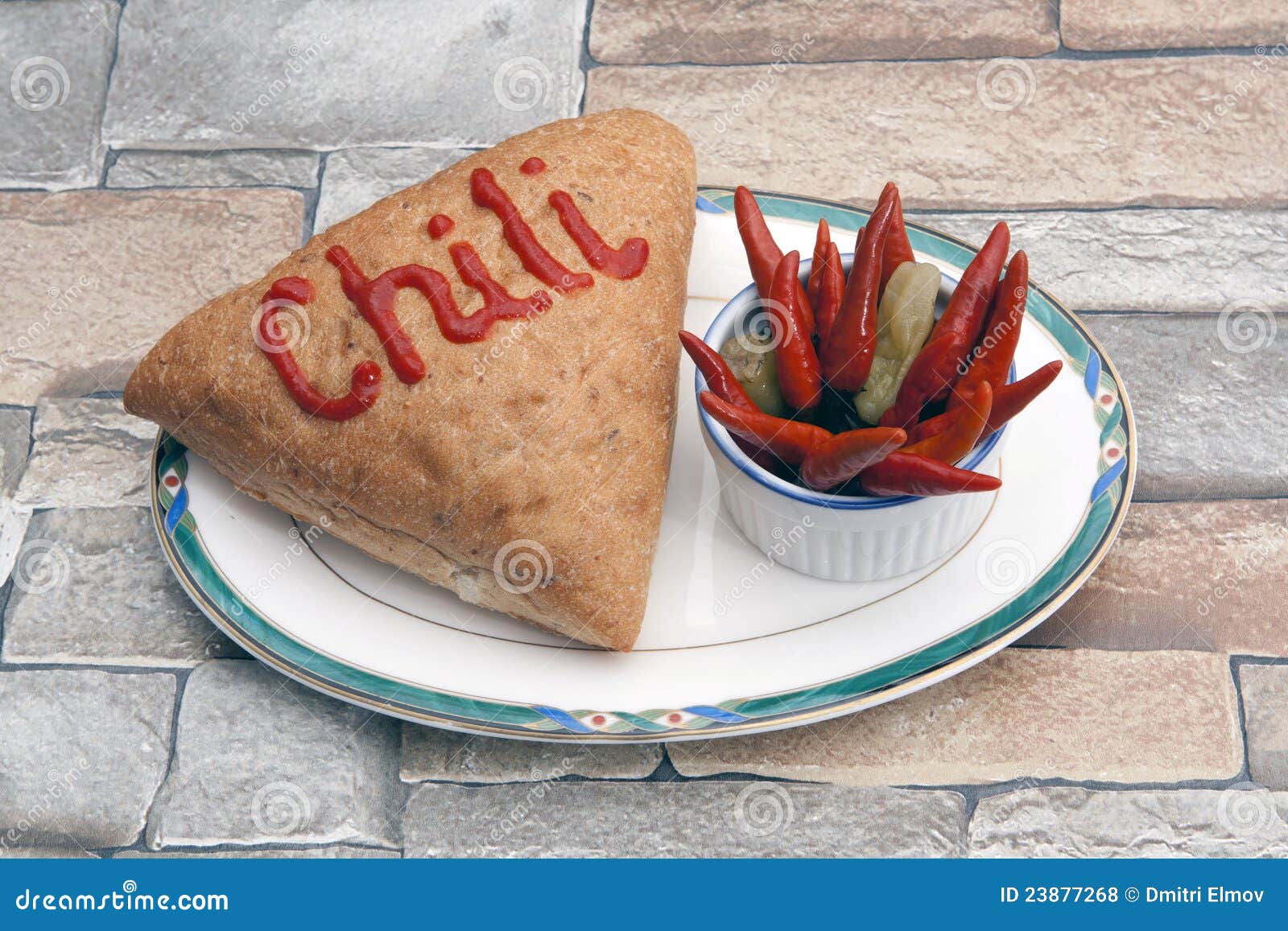 Hot Chili Papers with Bread on a Plate Stock Photo - Image of cuisine ...