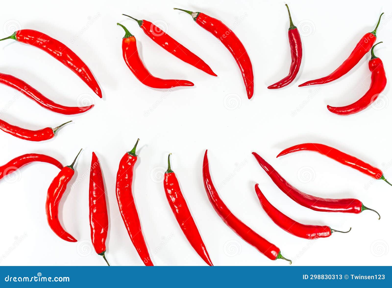 Hot Chili Pepper Circle Long Shape on White Background. Many Pods in a ...