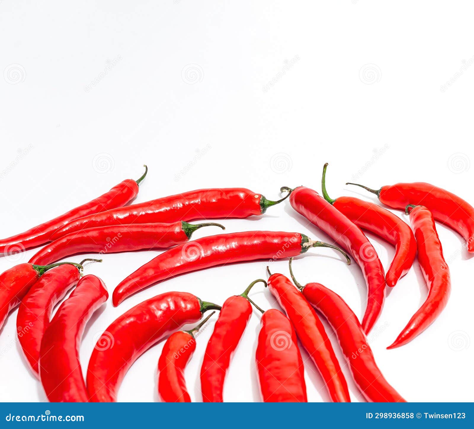 Hot Chili Pepper Circle Long Shape on White Background. Many Pods in a ...