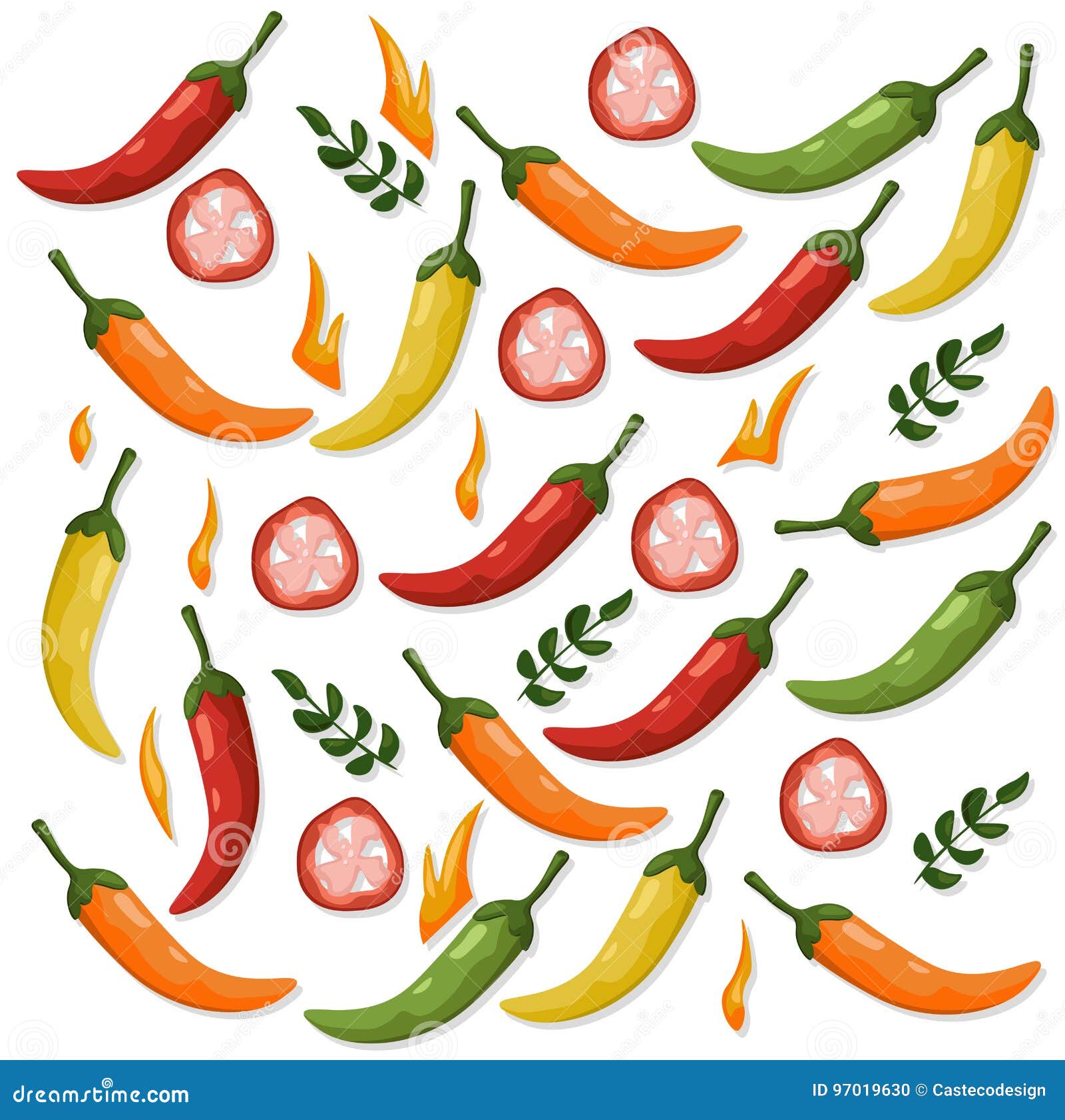 Hot Chili Peppers Pattern Detailed Colorful Vector Illustration ...