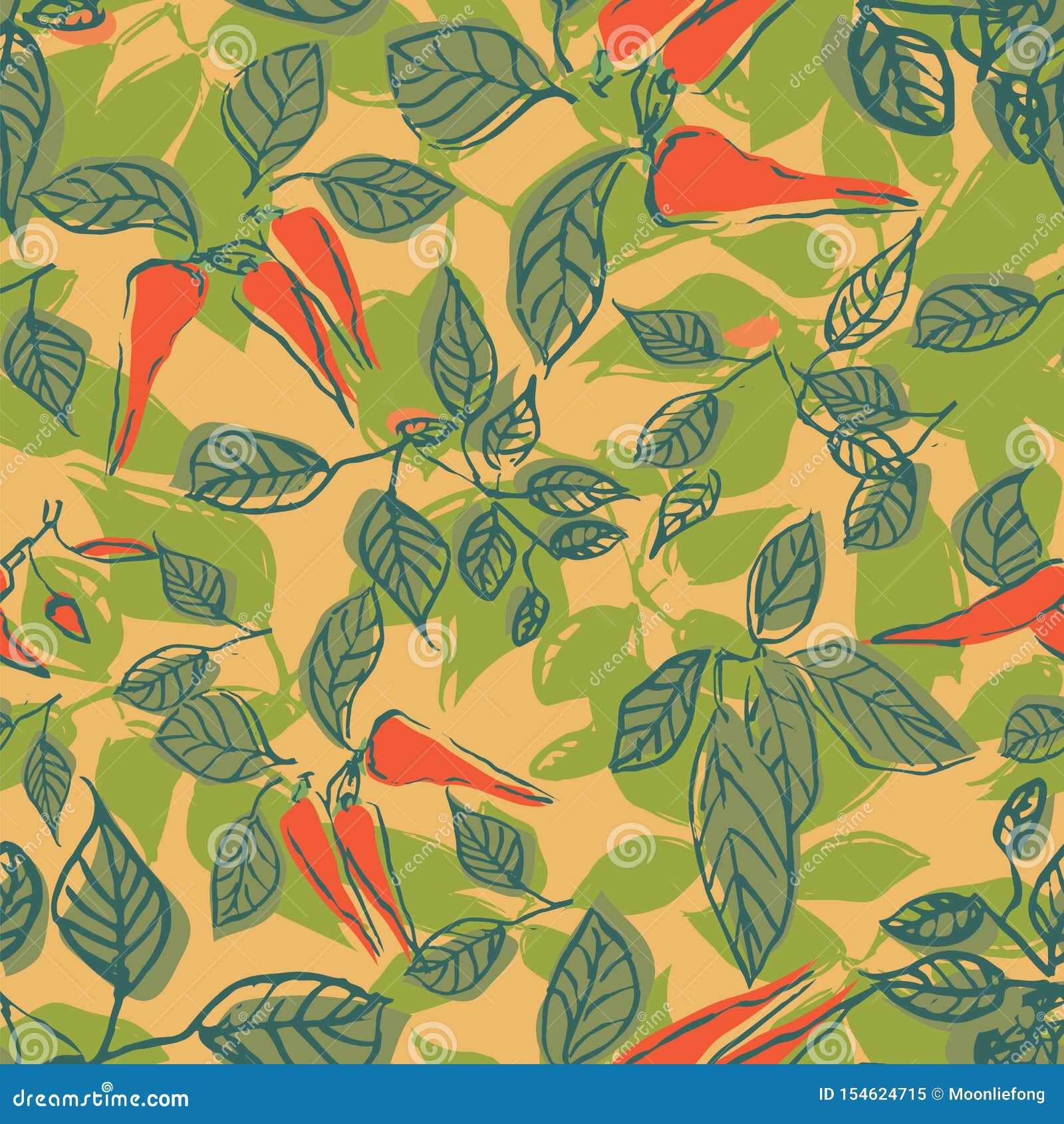 Hot Chilli Pepper Leaves Seamless Repeat Pattern Design Stock Vector ...