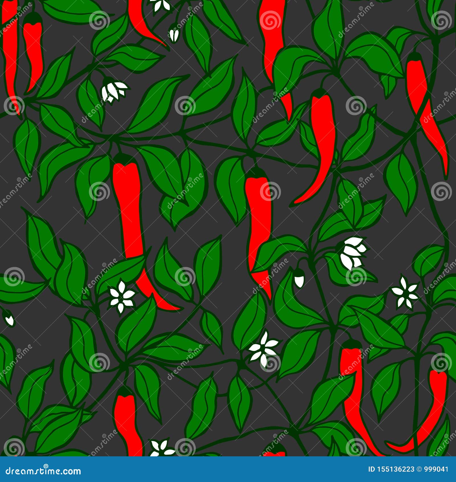 Hot Chilli Pepper Seamless Pattern. Eps10 Vector Illustration. Hand ...