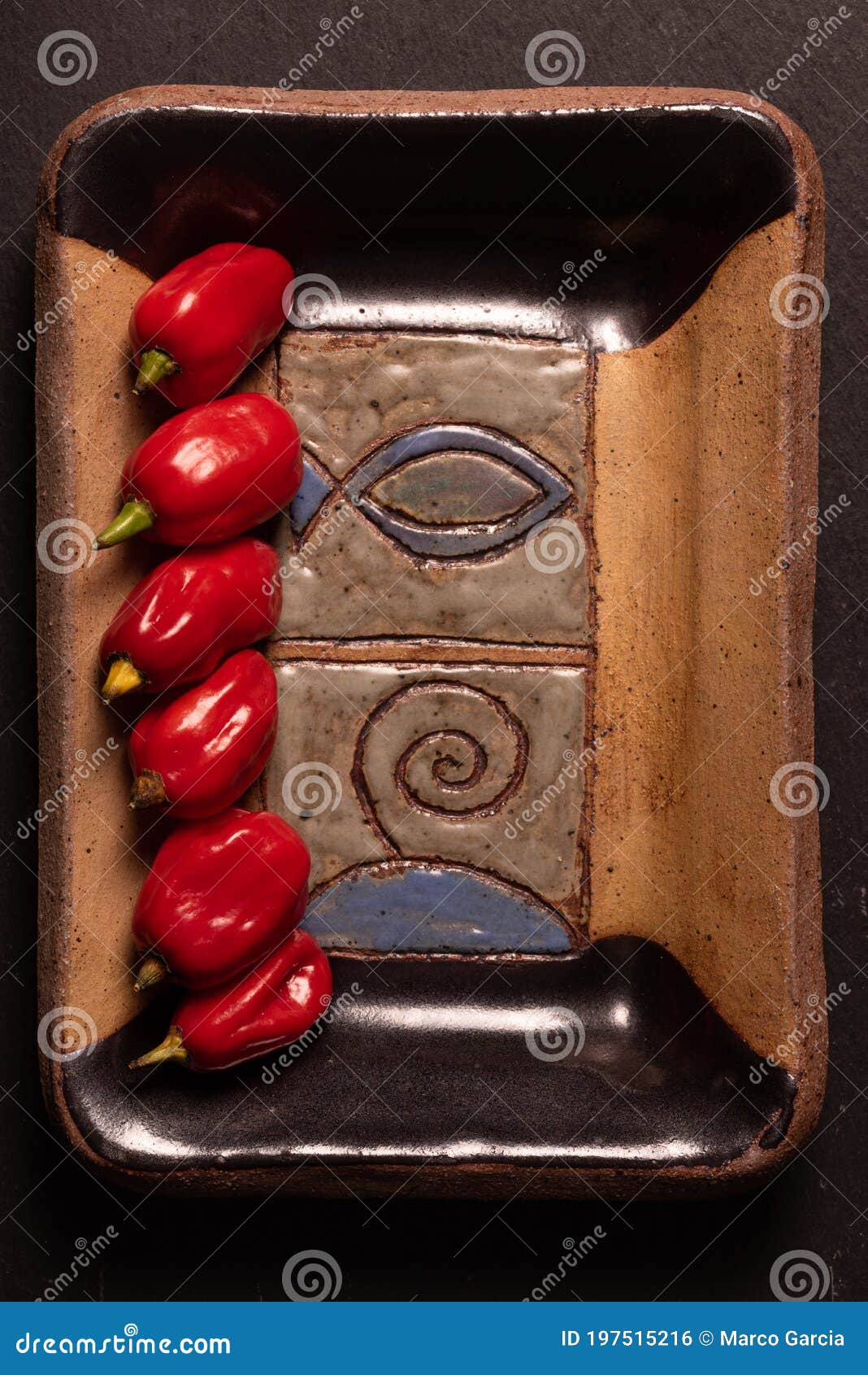 Hot Chilli Peppers Sequence on Rectangular Plate 1 of 5 Stock Photo ...