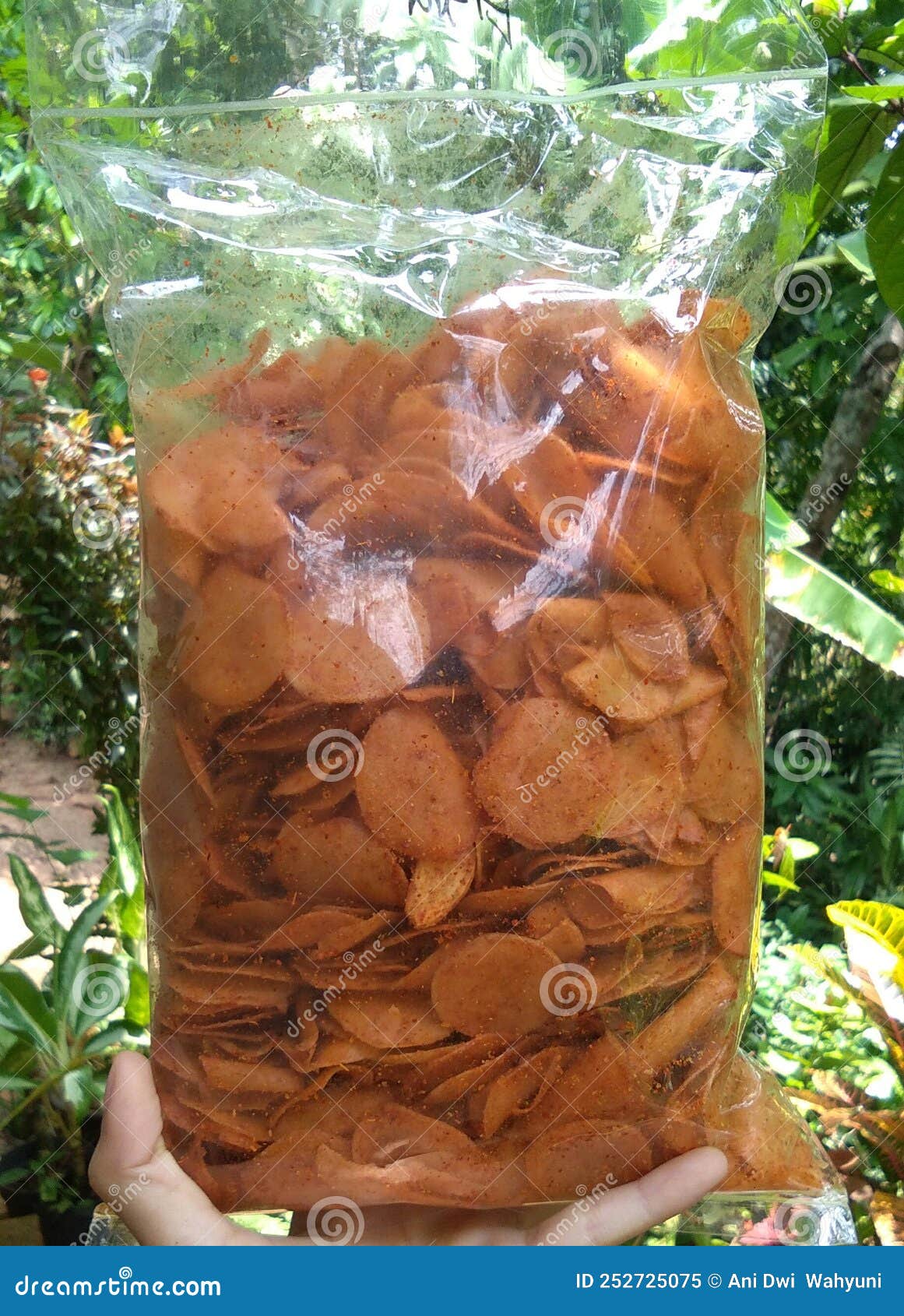 Hot Chips in the Plastick with Green View Stock Image - Image of ...