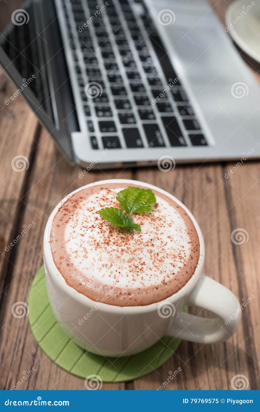 Hot chocolate and computer stock image. Image of light - 79769575