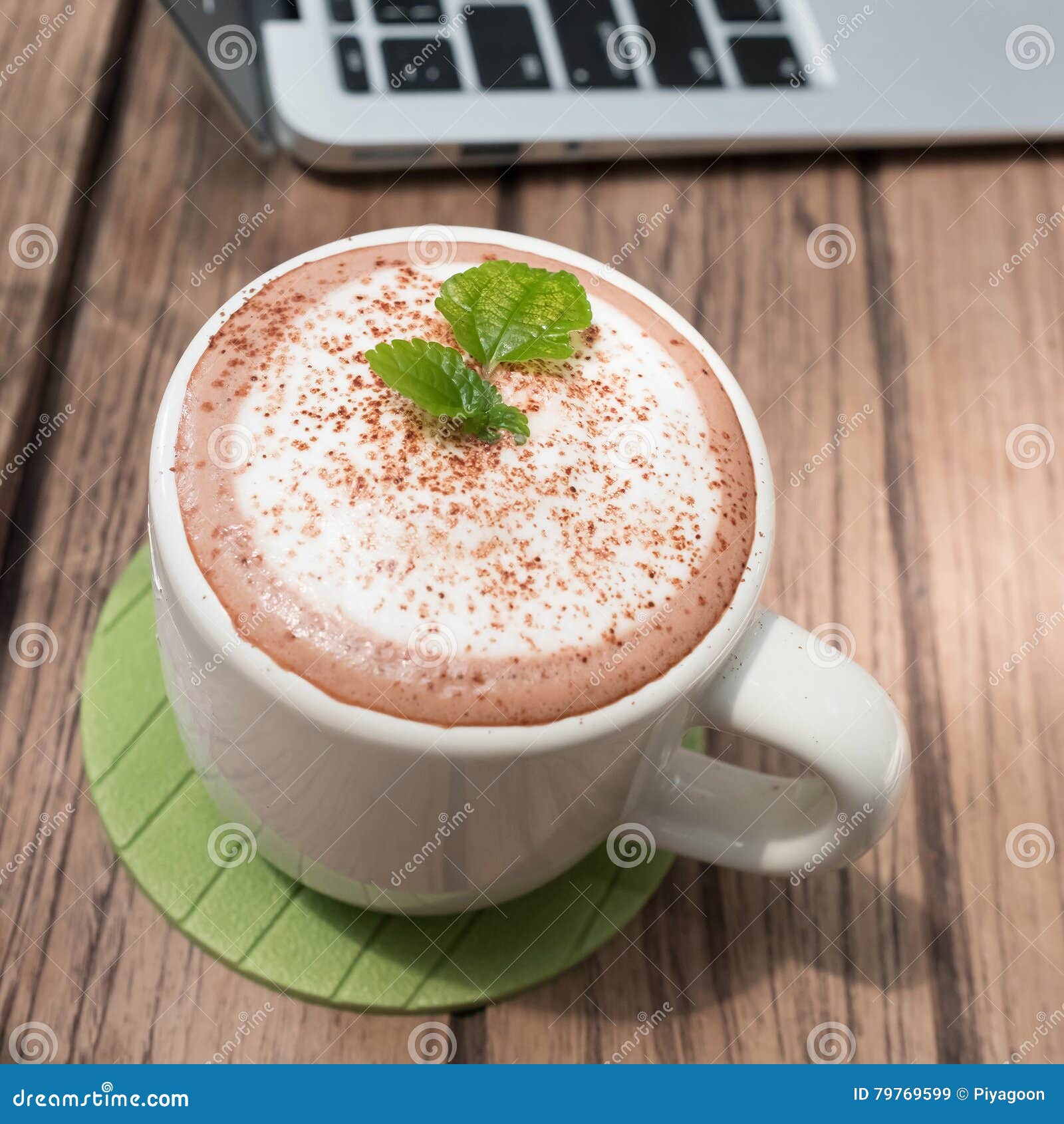 Hot chocolate and computer stock image. Image of space - 79769599