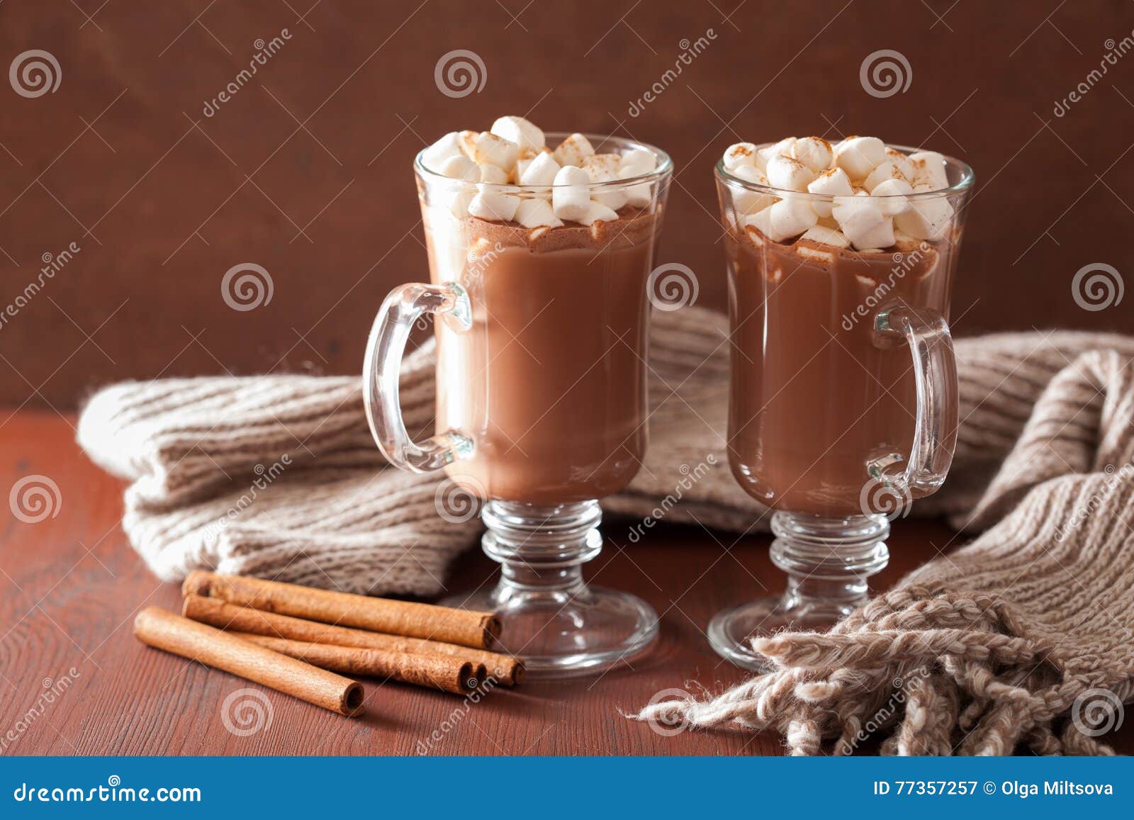 Hot Chocolate with Mini Marshmallows Cinnamon Winter Drink Warm Stock ...