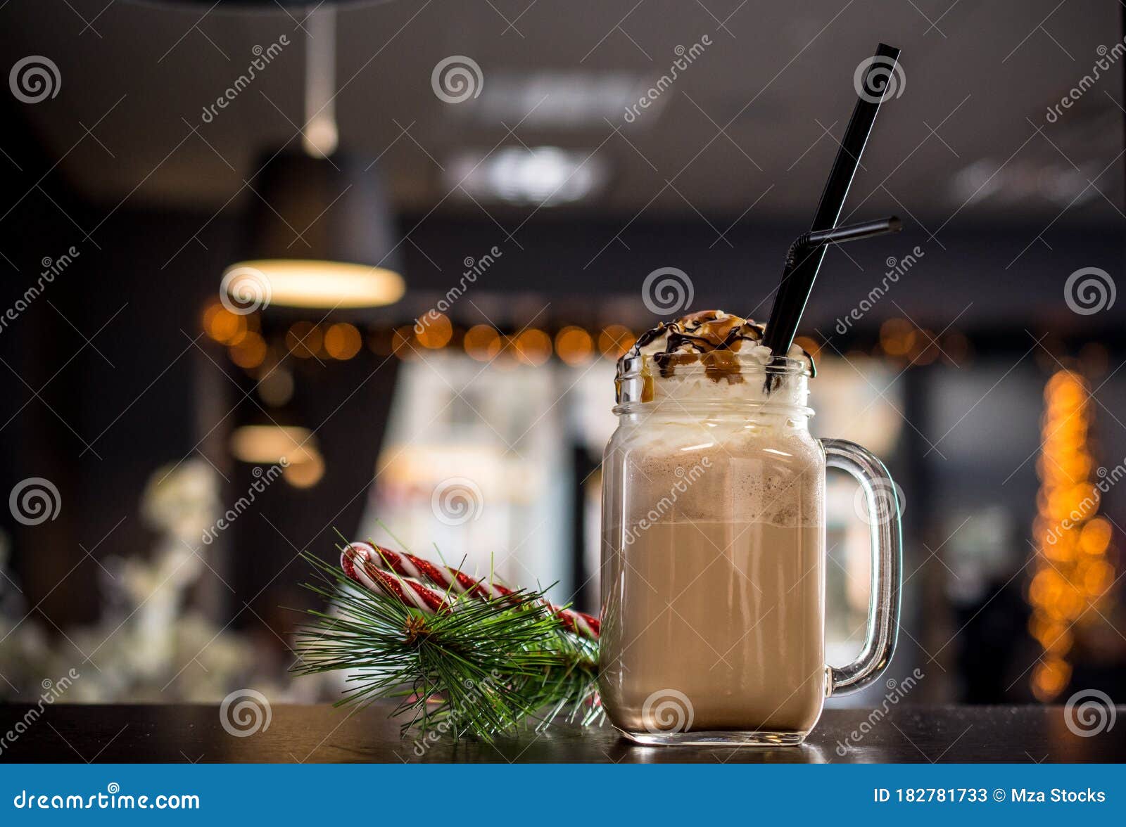 Hot Chocolate with a Red and White Candy Cane Stock Image - Image of ...