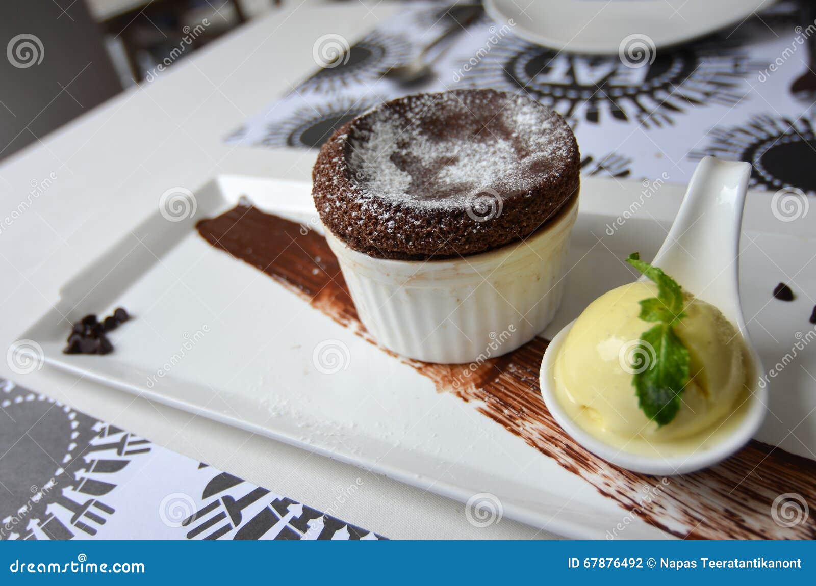 Hot Chocolate Souffle with Vanilla Ice Cream Stock Photo - Image of ...
