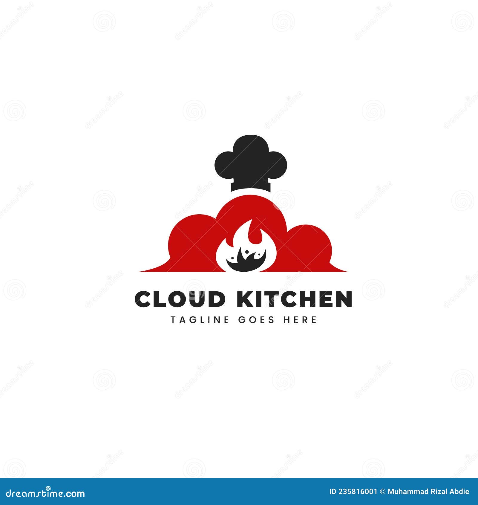 Hot Cloud Kitchen Logo with Cloud, Chef Hat, and Flame Fire Icon Symbol ...