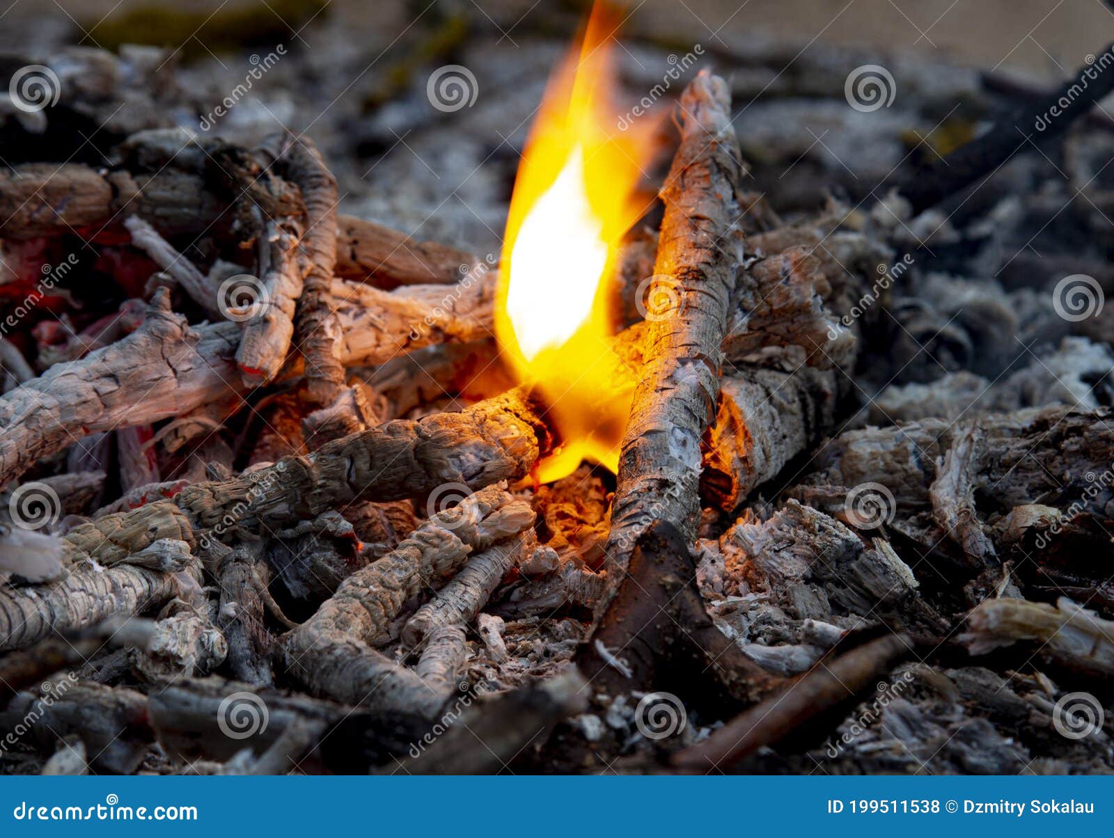 Hot Coals and Little Flames in a Dying Fire Stock Photo - Image of ...