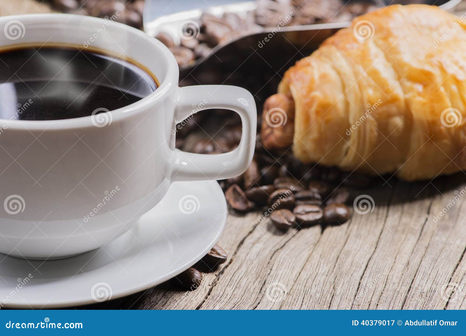 Hot Coffee and Bread on Wooden Background Stock Image - Image of ...