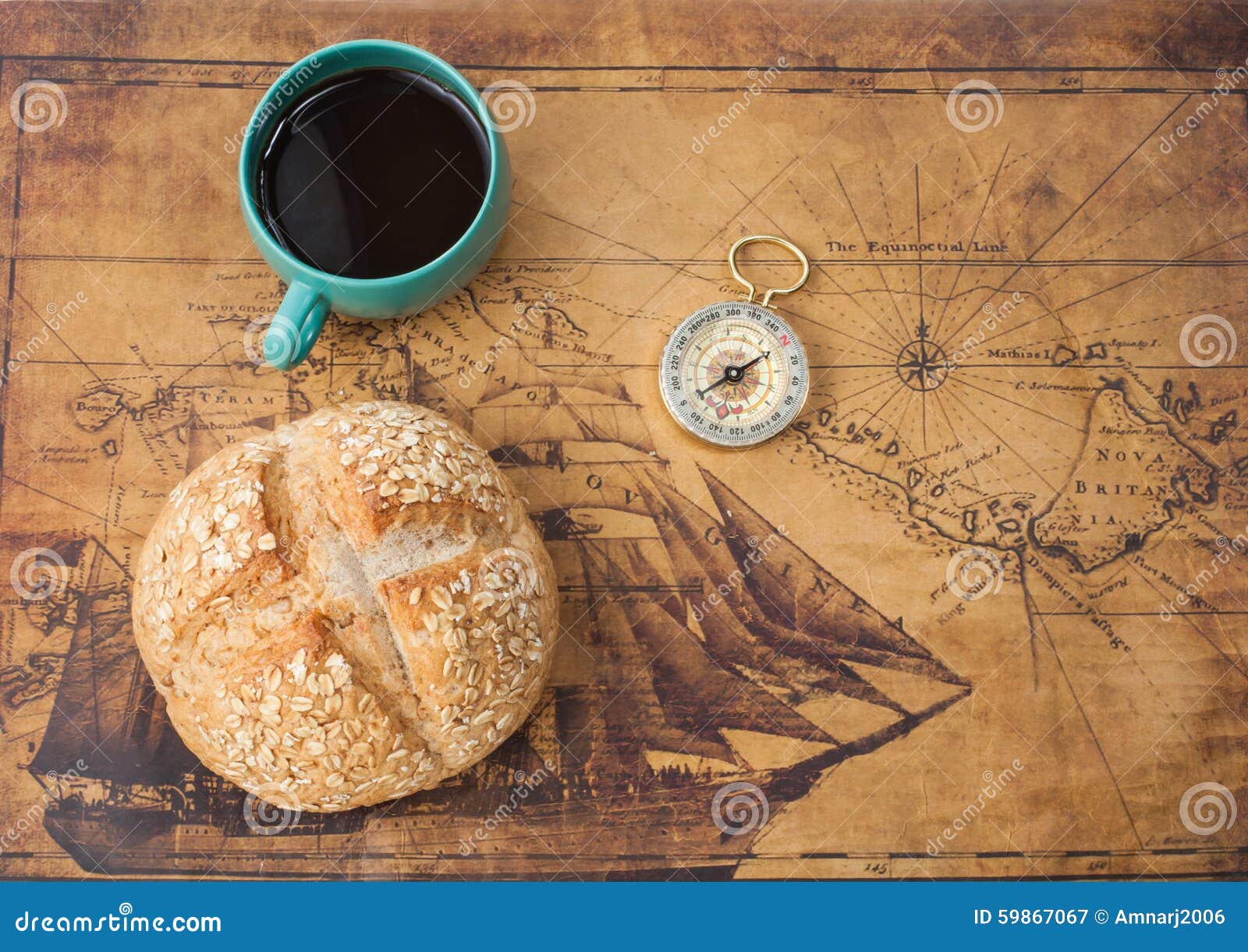 Hot Coffee Cup ,bread and Compass Stock Image - Image of fiber, bakery ...