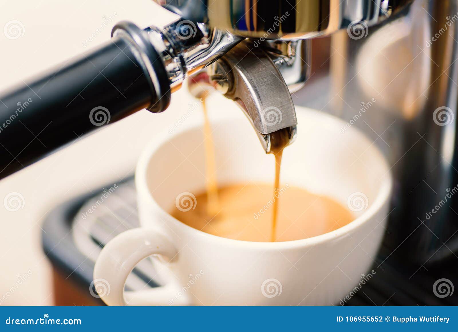 Hot Coffee Flowing into a Cup from Machine Stock Photo - Image of cafe ...
