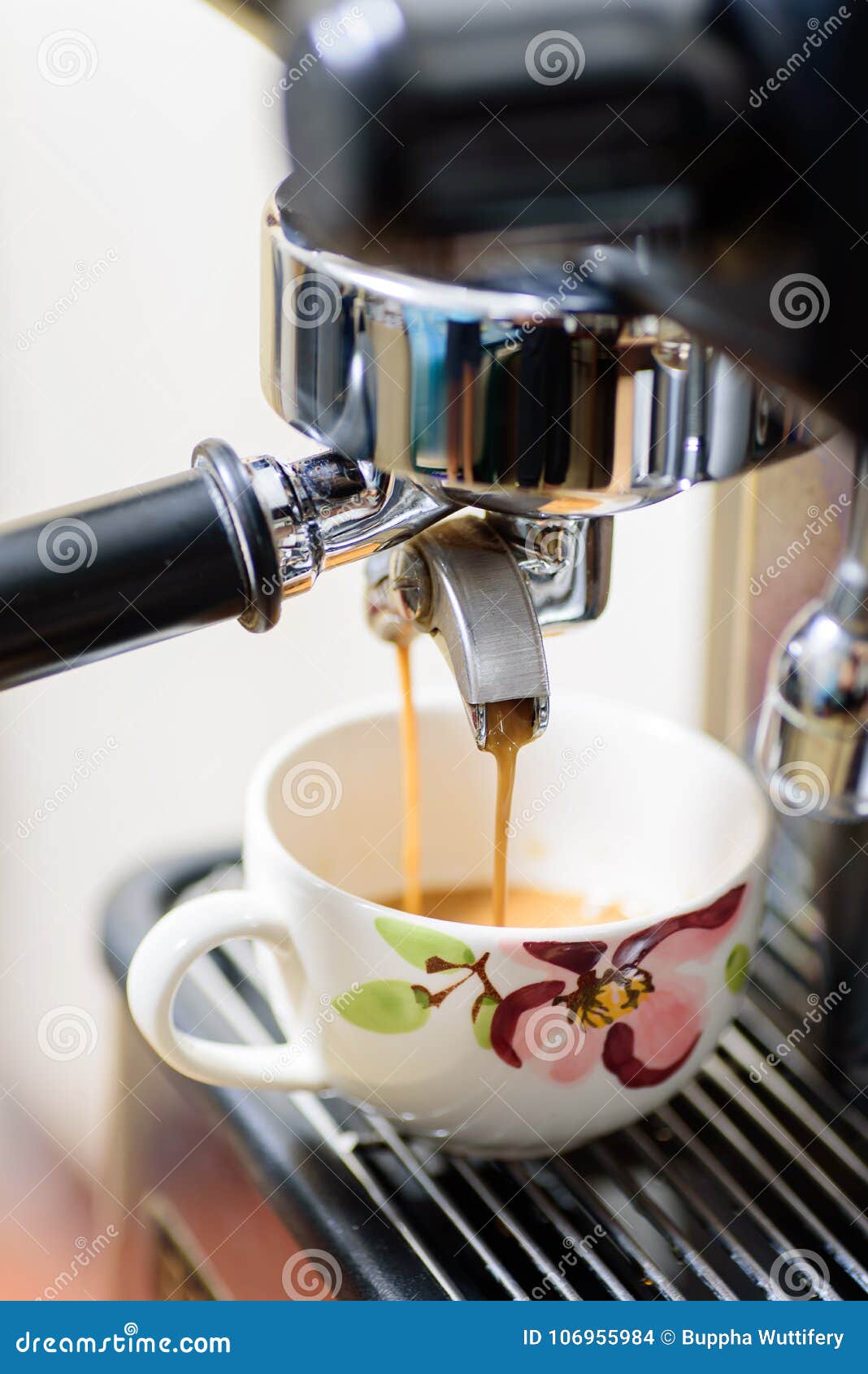 Hot Coffee Flowing into a Cup from Machine Stock Photo - Image of ...