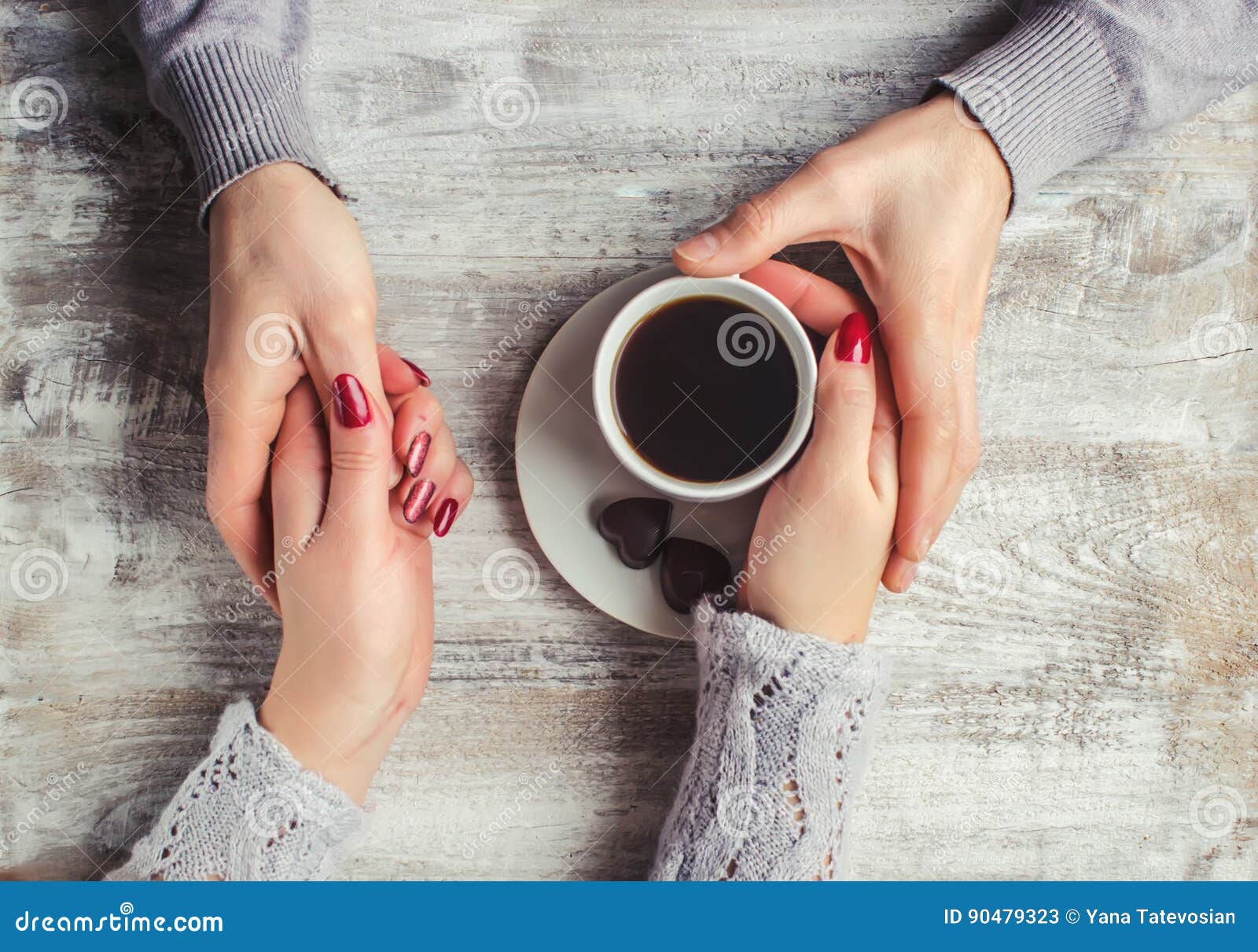 Hot Coffee in the Hands of a Loved One. Stock Image - Image of candy ...