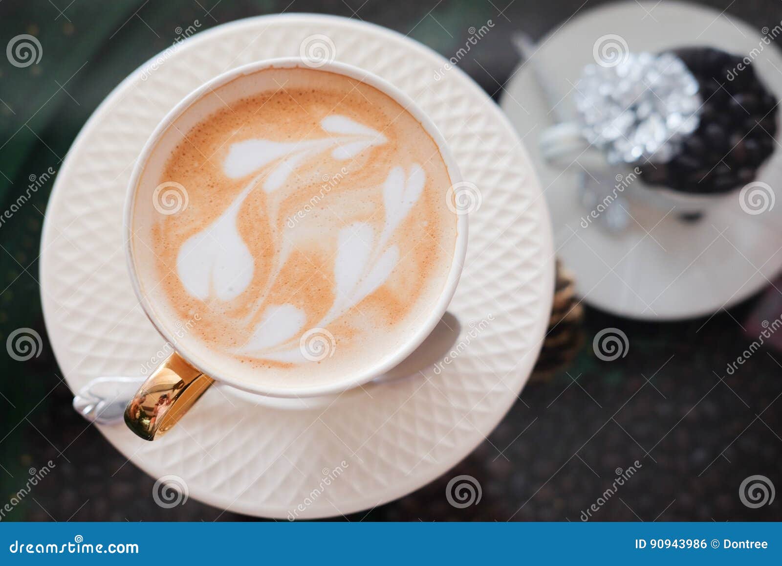 Hot coffee latte, top view stock photo. Image of black - 90943986