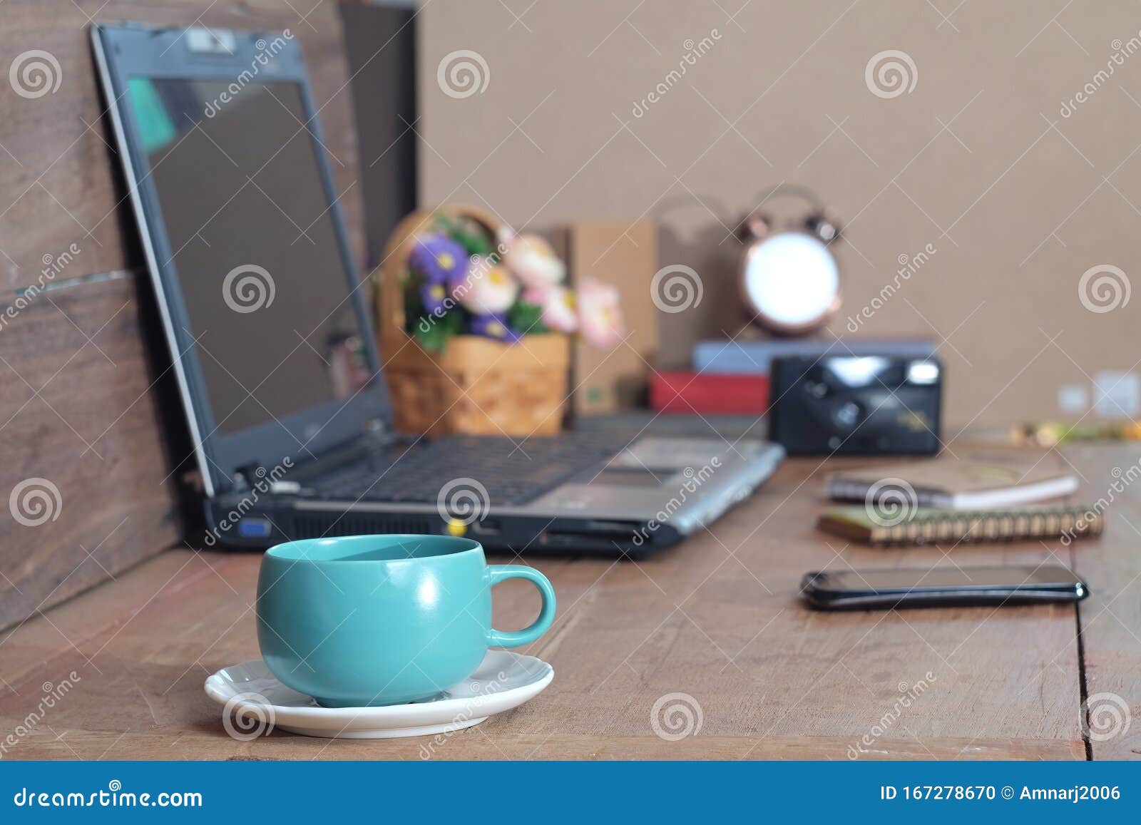 Hot Coffee Mug on Office Table and Laptop Stock Photo - Image of ...