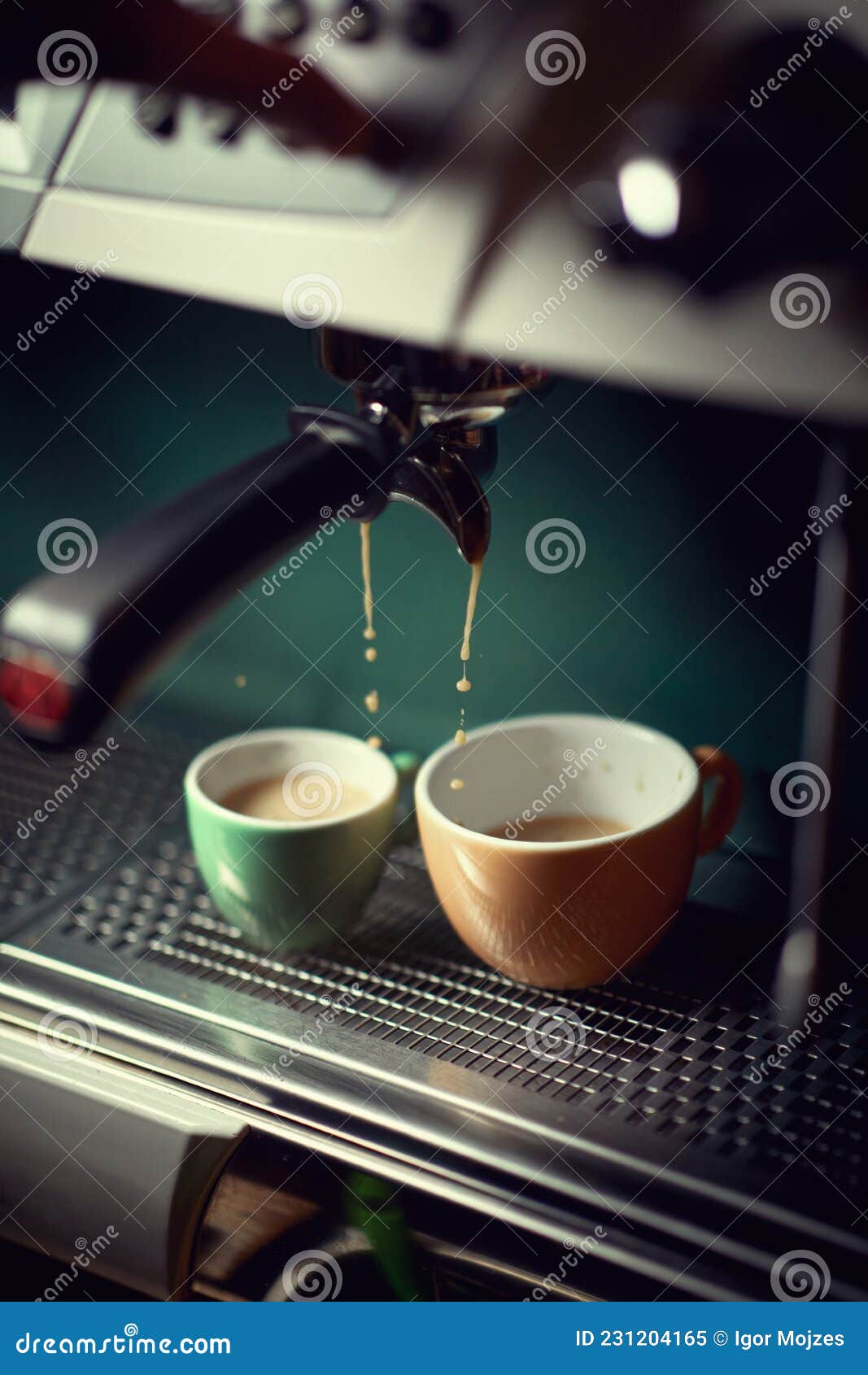 Hot Coffee Preparation. Mug of Coffee on Coffee Maker Machine Stock ...