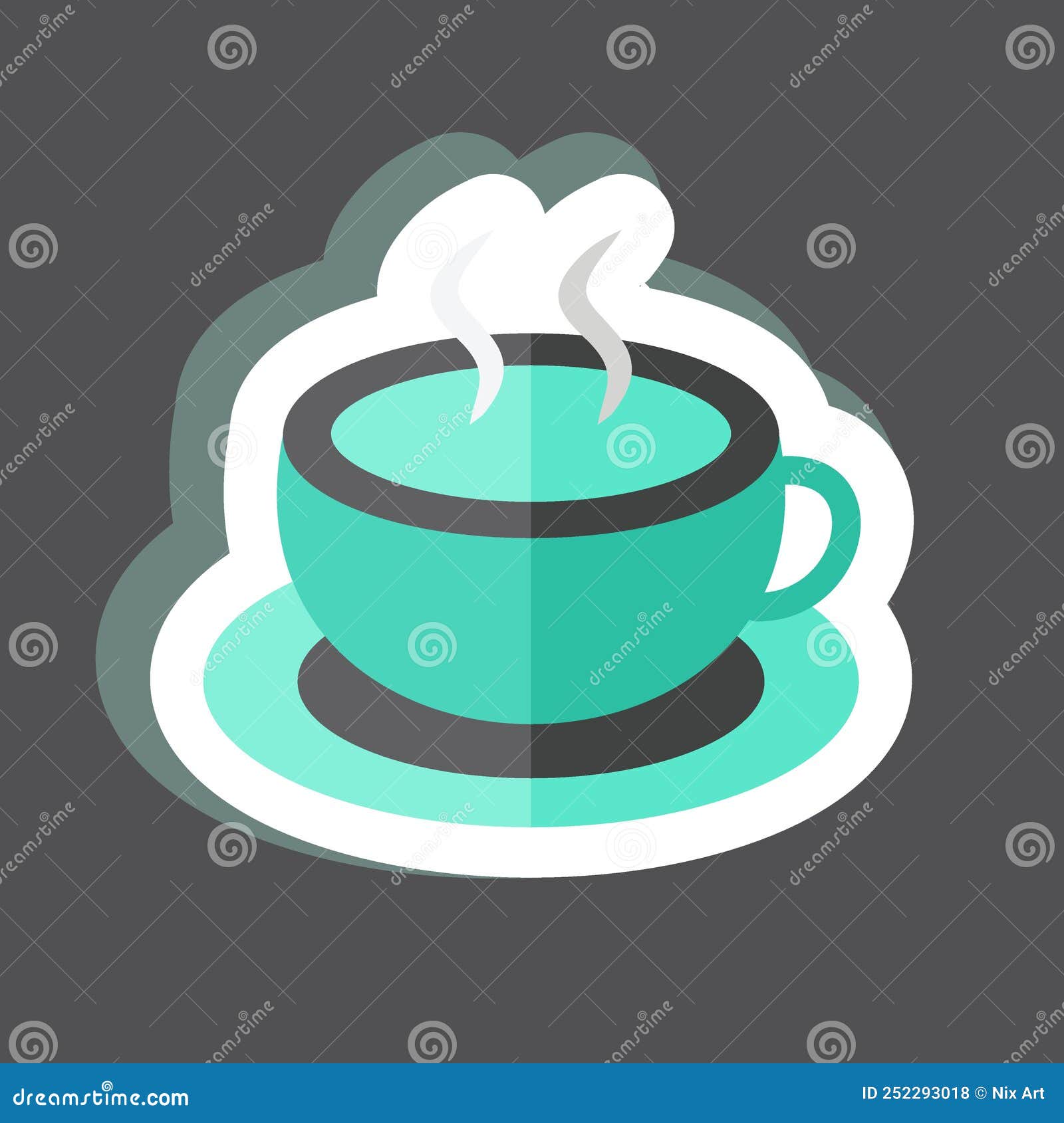 Hot Coffee Sticker in Trendy Isolated on Black Background Stock ...