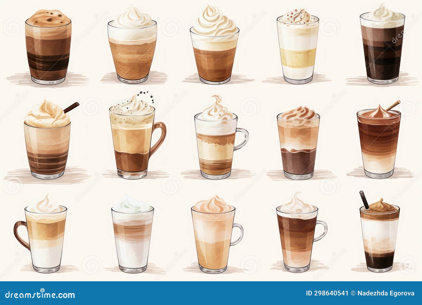 Hot Coffee Types Set, Illustrations. Design for Coffee Shop Menu Stock ...