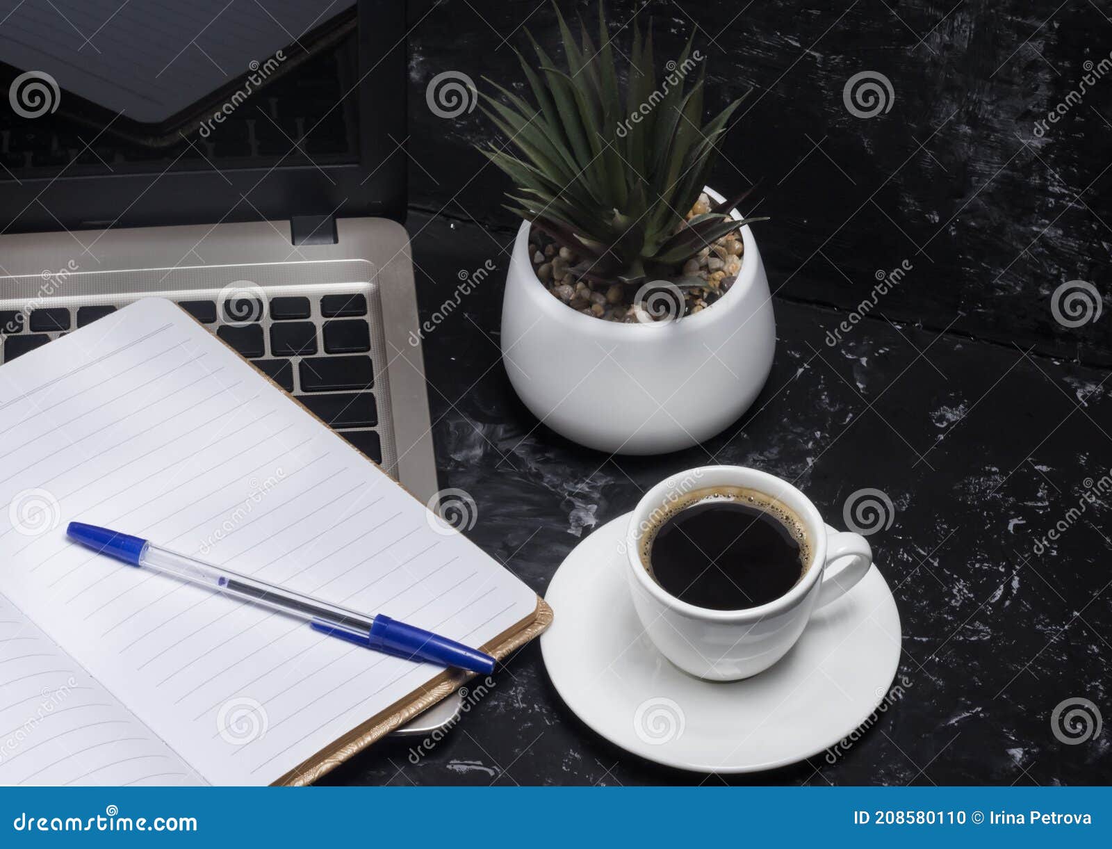 Hot Coffee on the Work Desk at Home, Remote Work Stock Photo - Image of ...