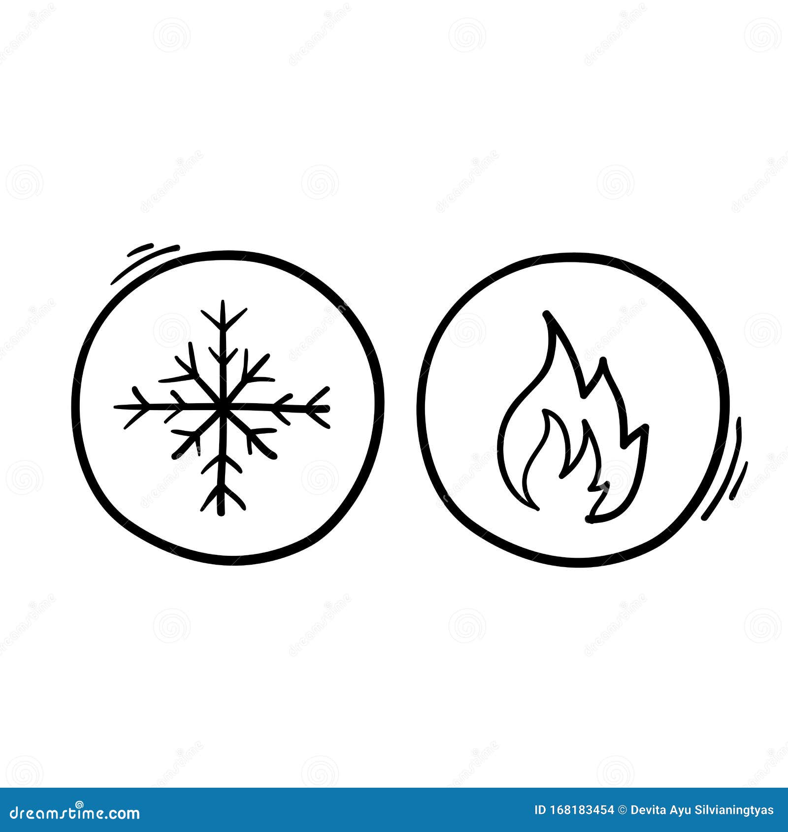 Hot And Cold Symbol Vector Icon Set On White Background With Hand Drawn Doodle Style Stock