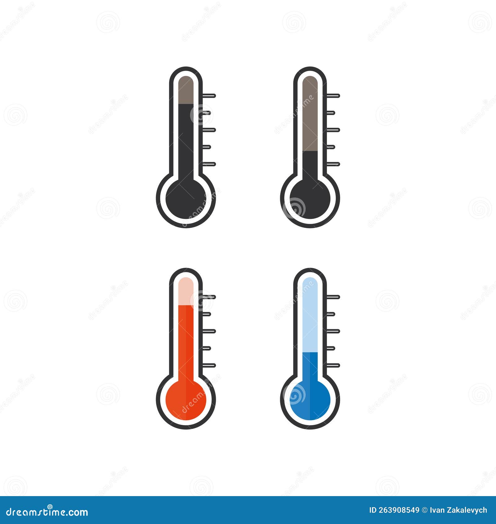 Hot and Cold Temperature Icon Set. Thermometer Illustration Symbol ...