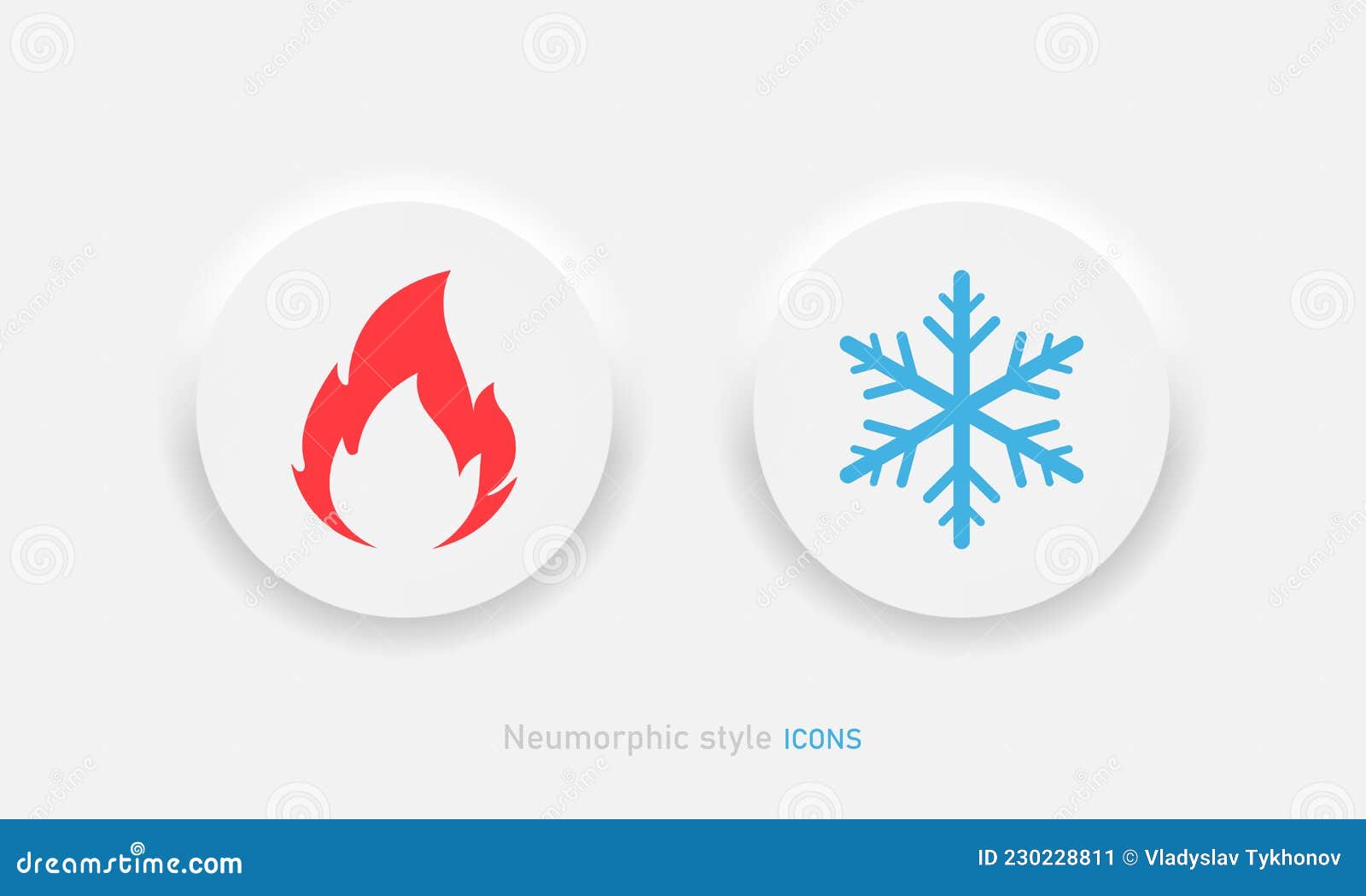 Hot and Cold Vector Icon in Neumorphic Style. Fire and Snow Buttons in ...