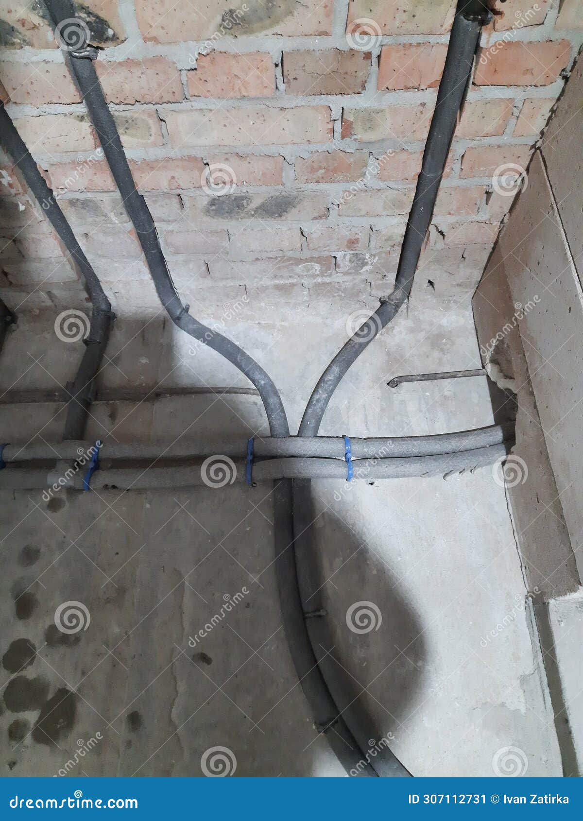 Hot and Cold Water Supply Pipes in the Bathroom. Stock Image - Image of ...