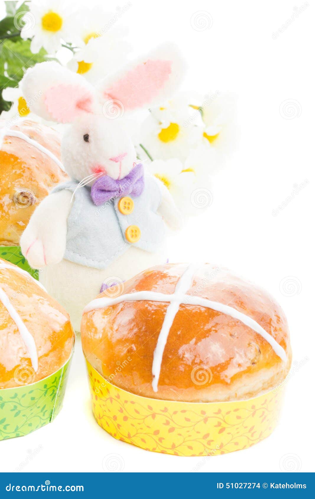 Hot Cross Buns with Easter Bunny Stock Photo - Image of cross, religion ...